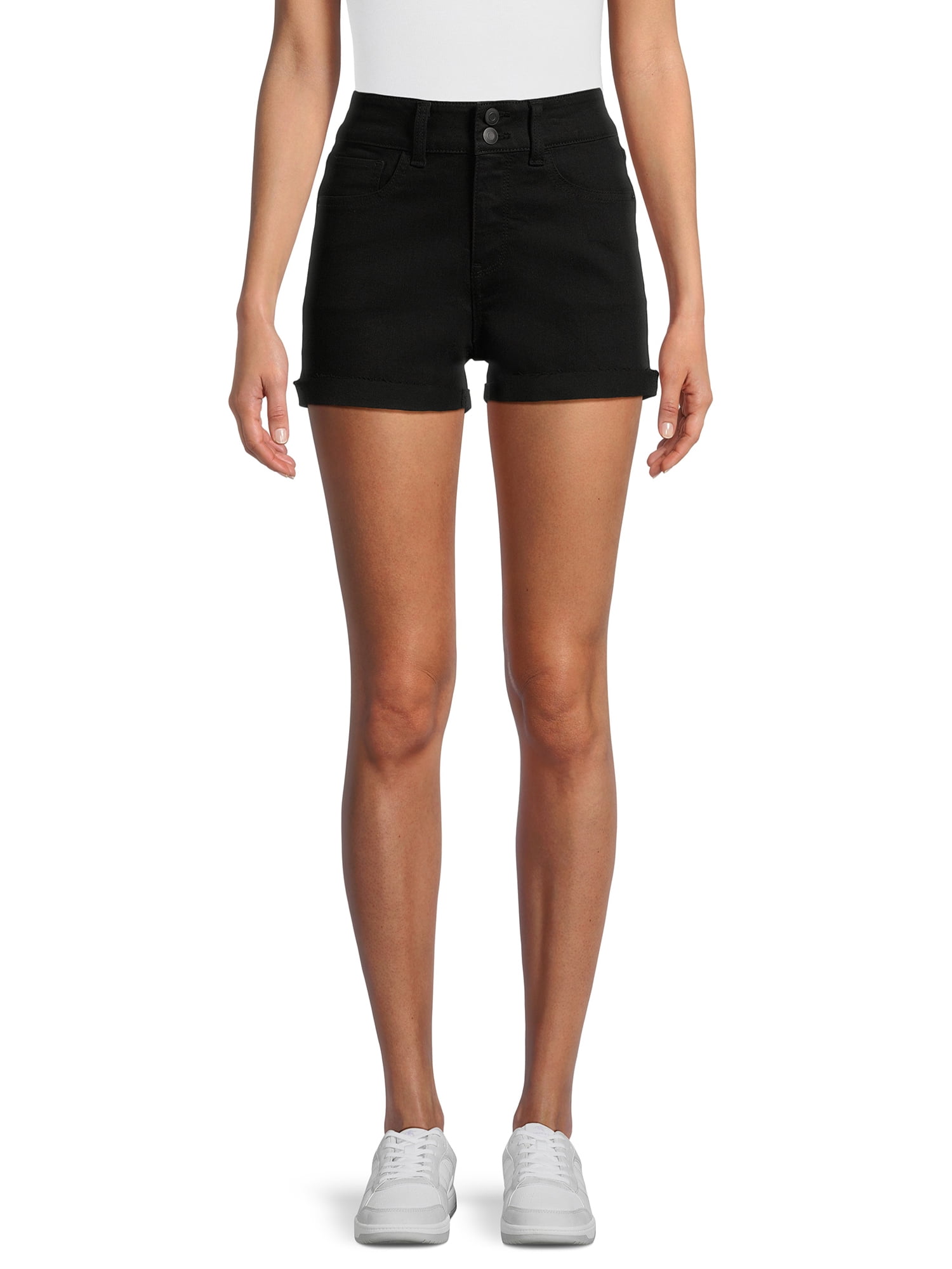 No Boundaries Midrise Double Button Shorts, Women's and Women's Plus ...