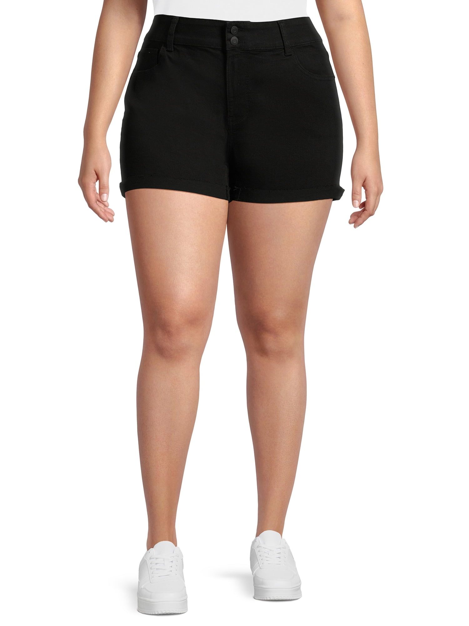 No Boundaries Midrise Double Button Shorts, Women's and Women's Plus ...