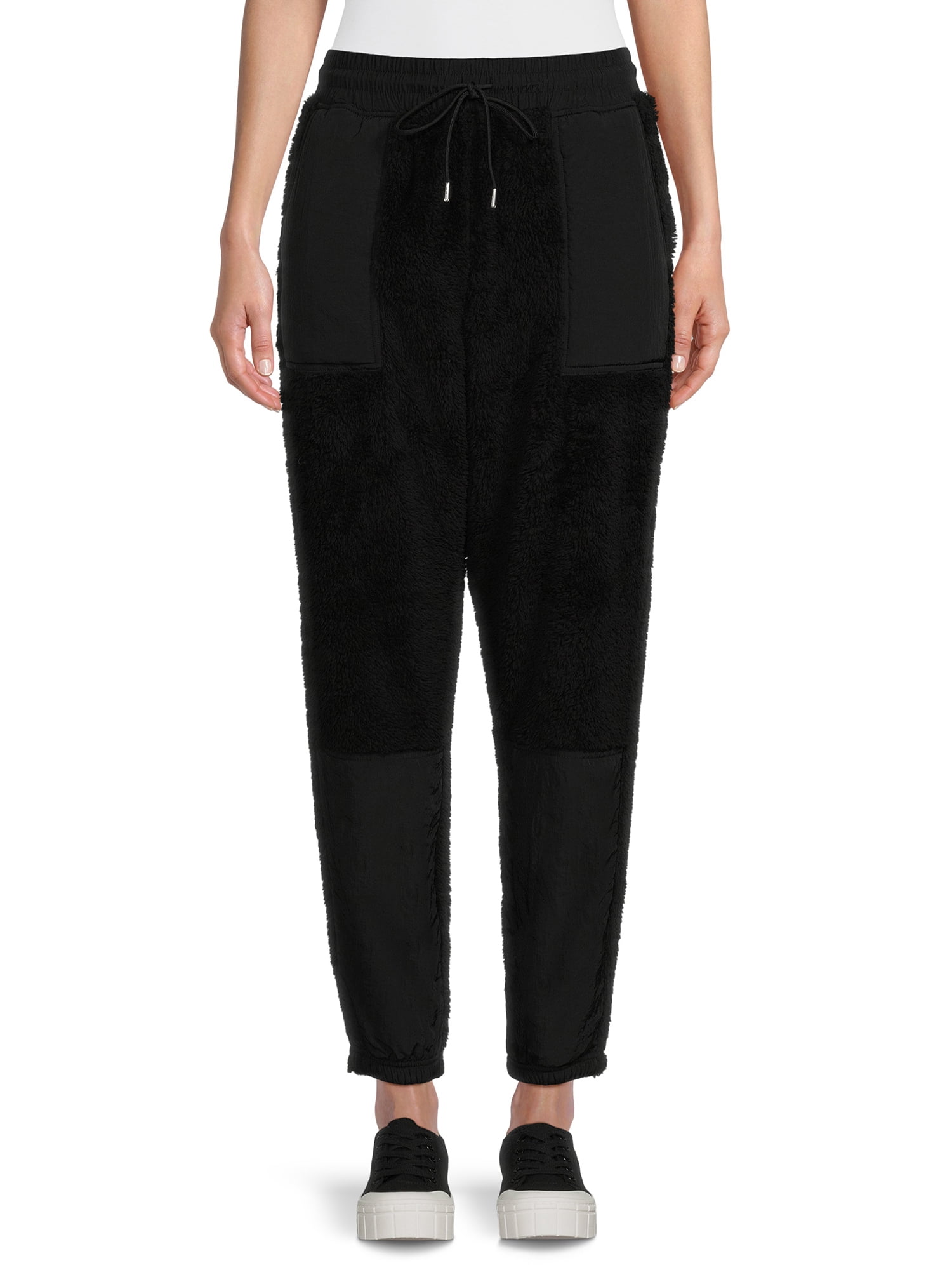 No Boundaries Juniors Mixed Fabric Faux Faux Shearling Jogger Pants ...