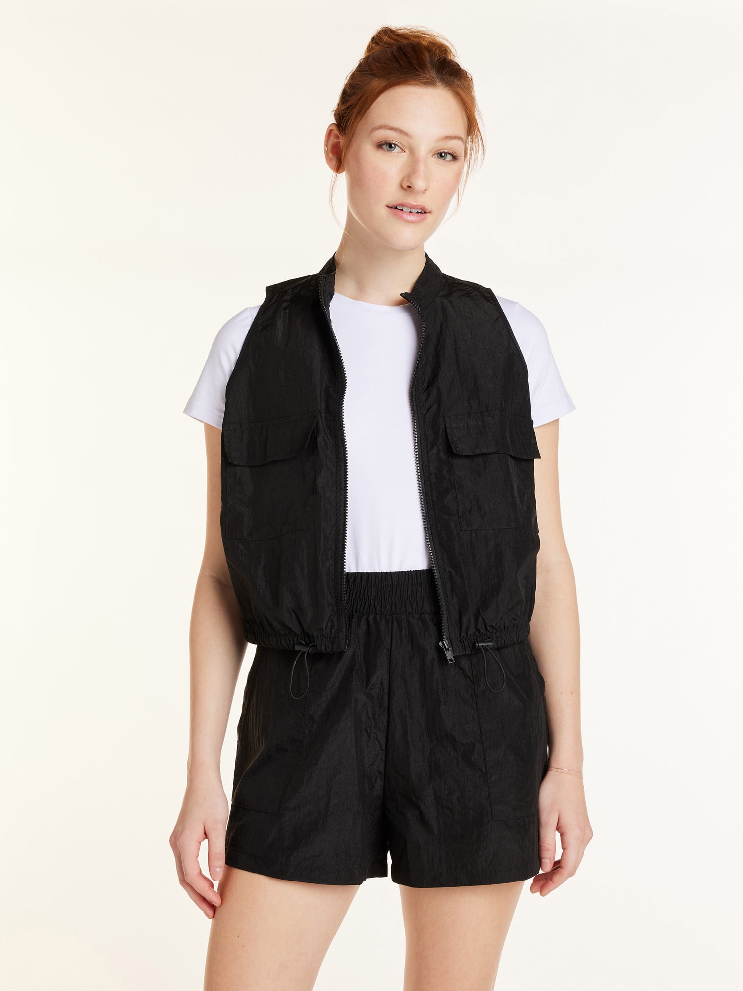 No Boundaries Mock Neck Parachute Top and Shorts Set, 2-Piece, Women's ...