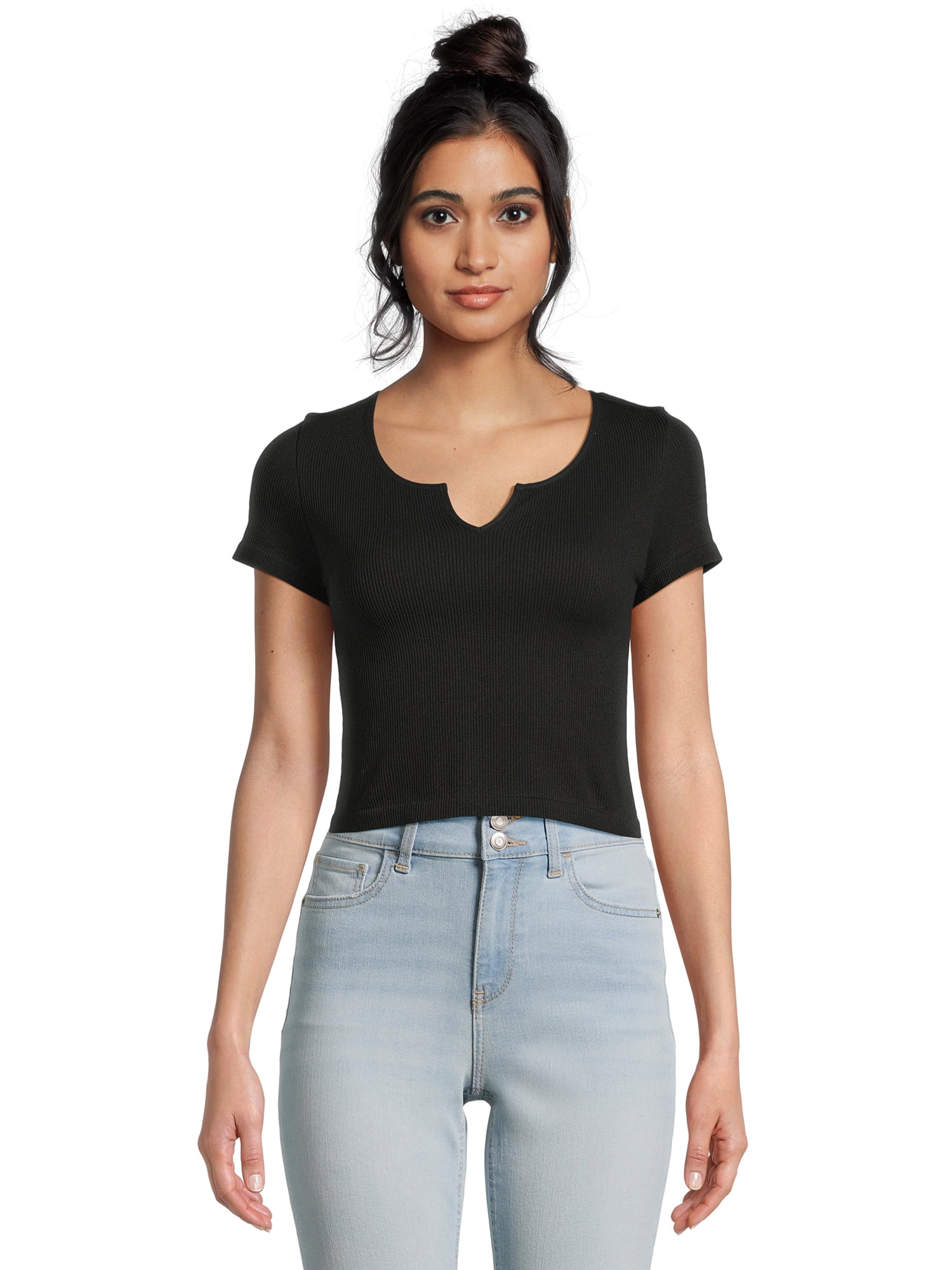 No Boundaries Juniors Notch Neck Crop Top - Walmart.com