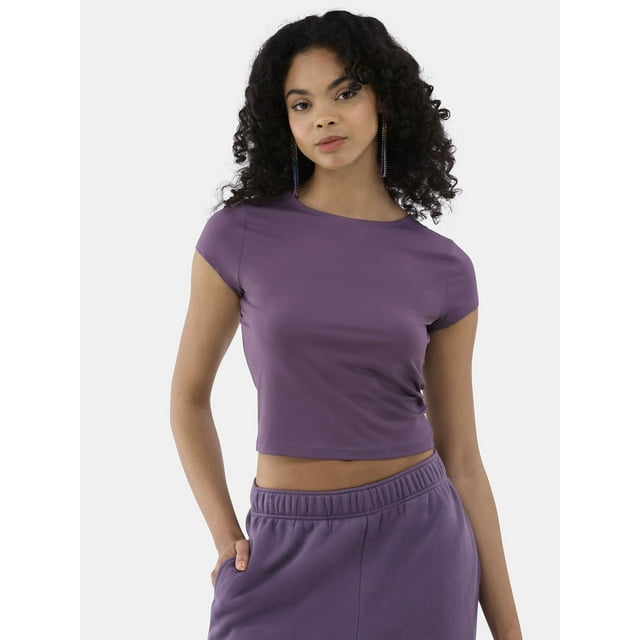 No Boundaries Open Back Tee with Short Sleeves, Women's - Walmart.com