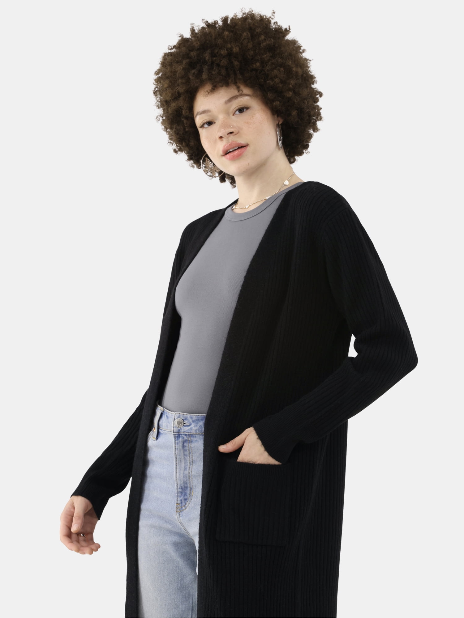 No Boundaries Ribbed Duster Cardigan Sweater, Women’s - Walmart.com