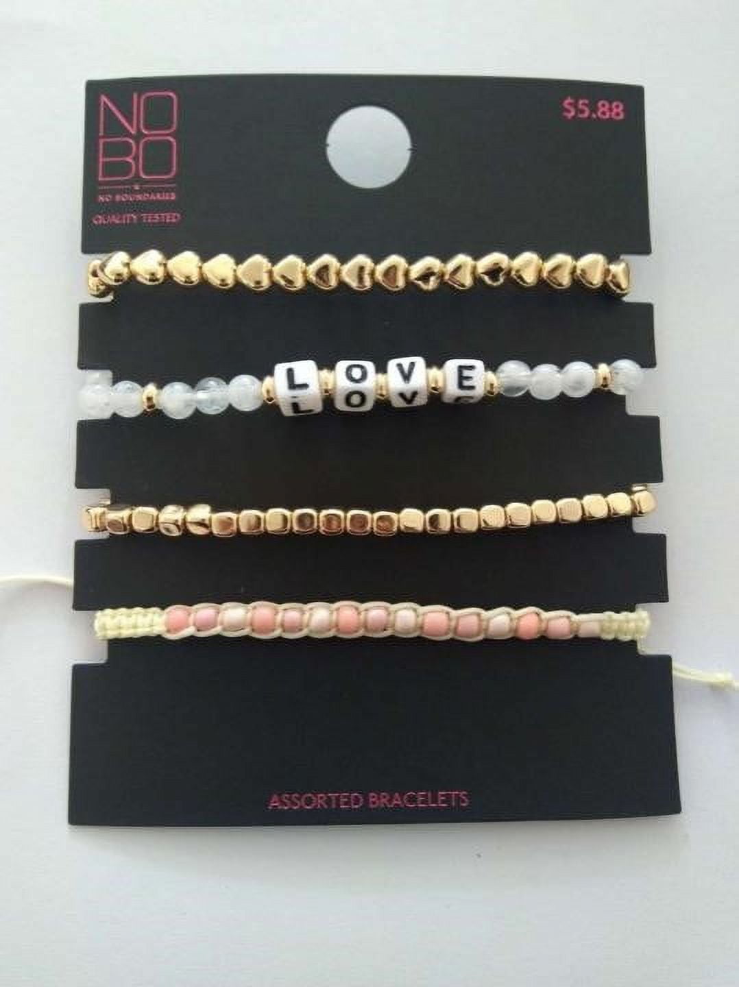 No Boundaries Juniors Pink and Gold Tone Love Beaded Stretch Bracelets ...