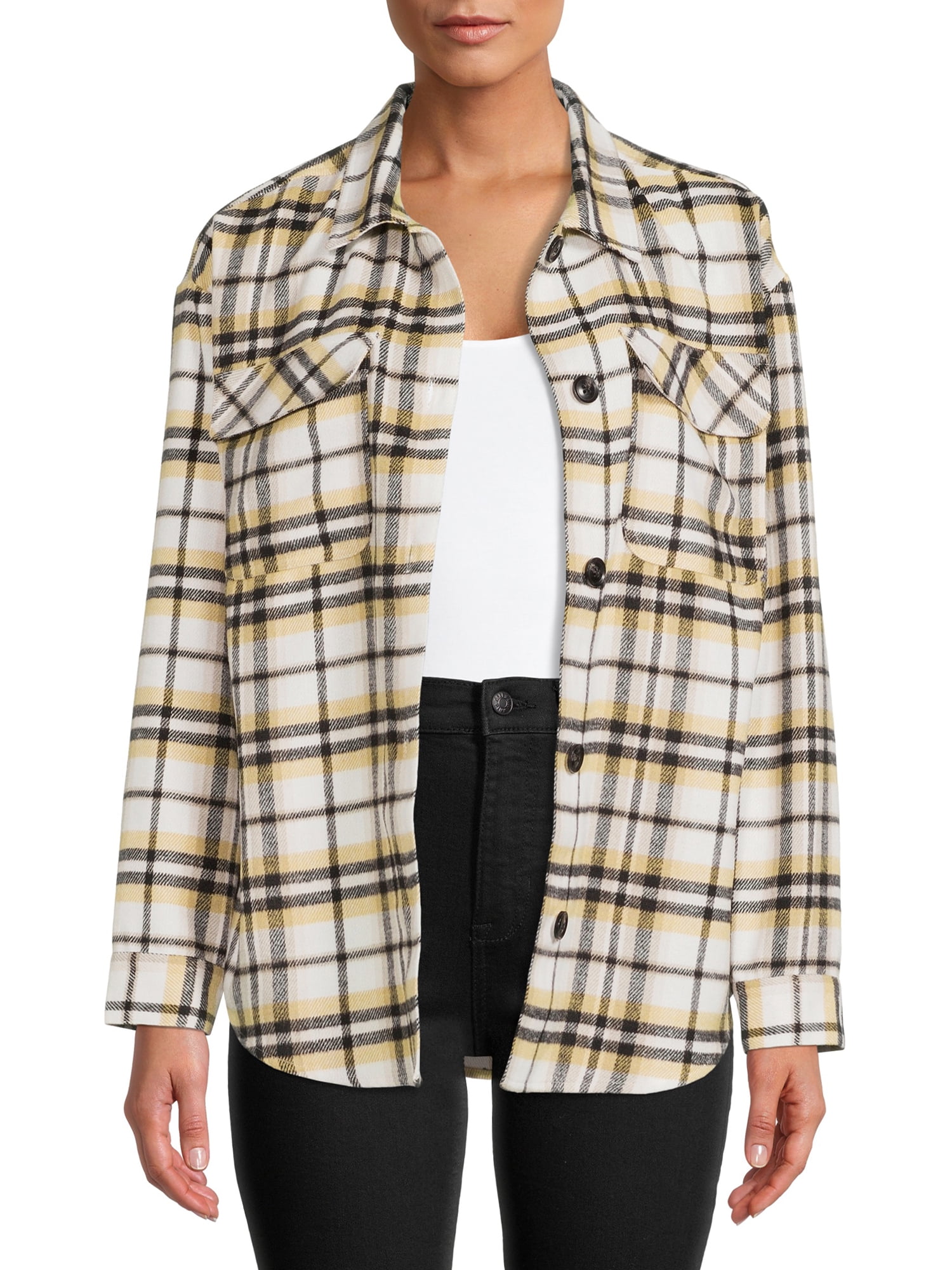 No Boundaries Juniors' Plaid Shacket - Walmart.com