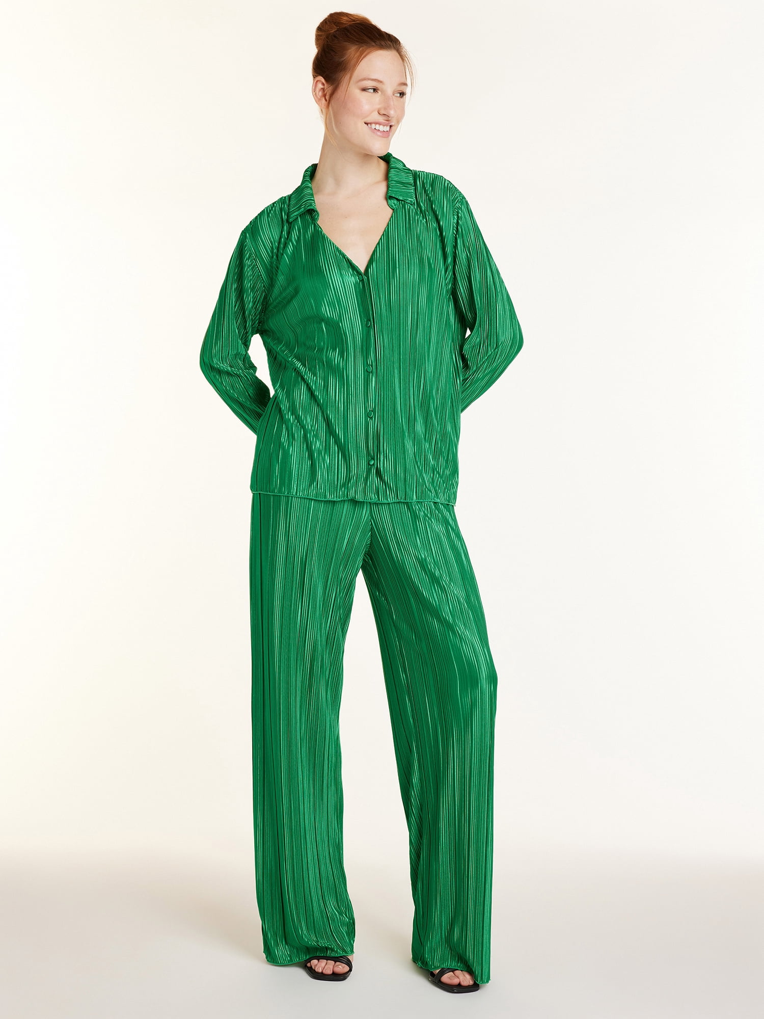 No Boundaries Juniors’ Plisse Shirt and Pants Set, 2-Piece, Sizes XS ...