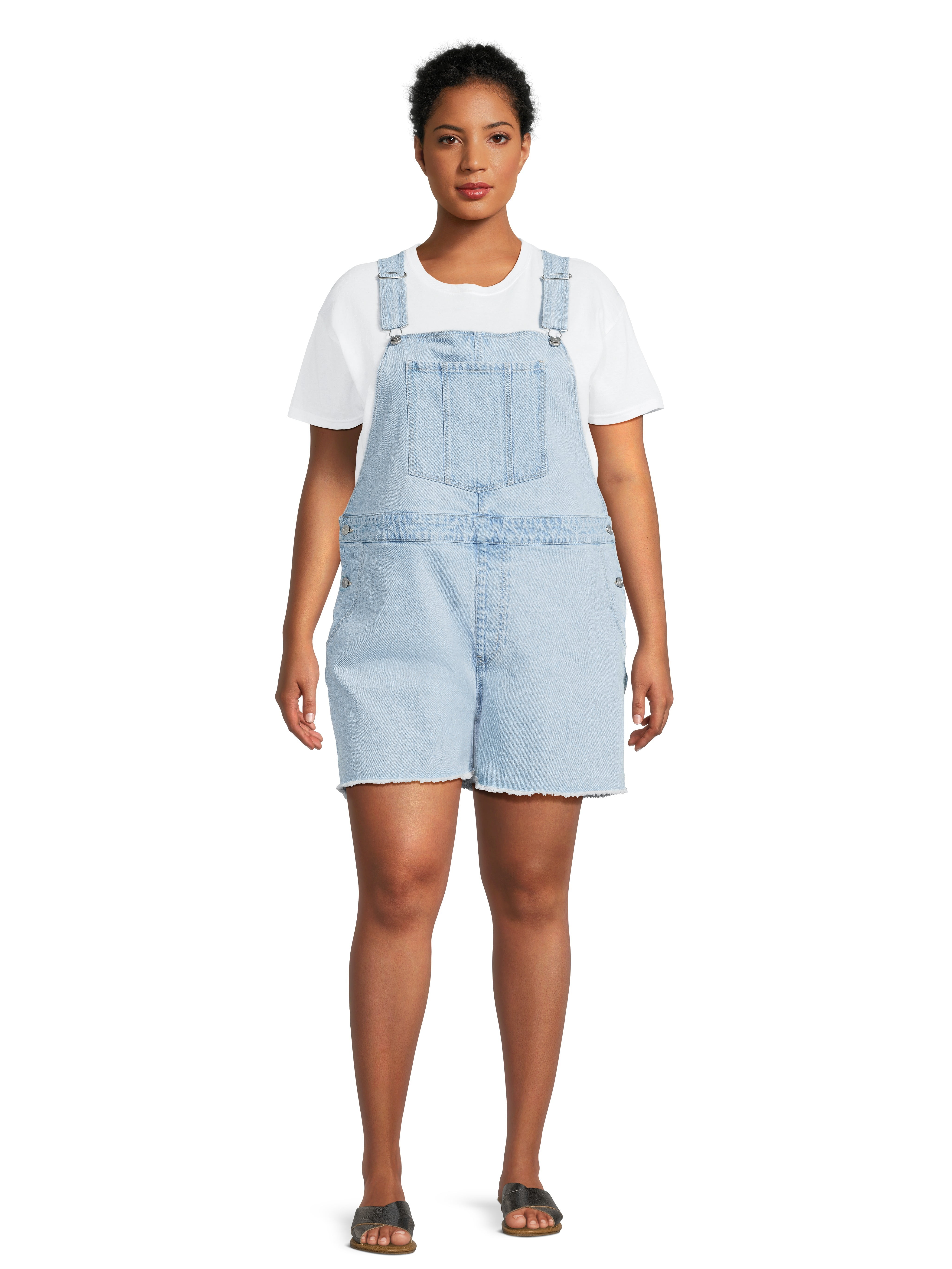 No Boundaries Relaxed Boyfriend Shortalls, 3.5" Inseam, Women's and ...