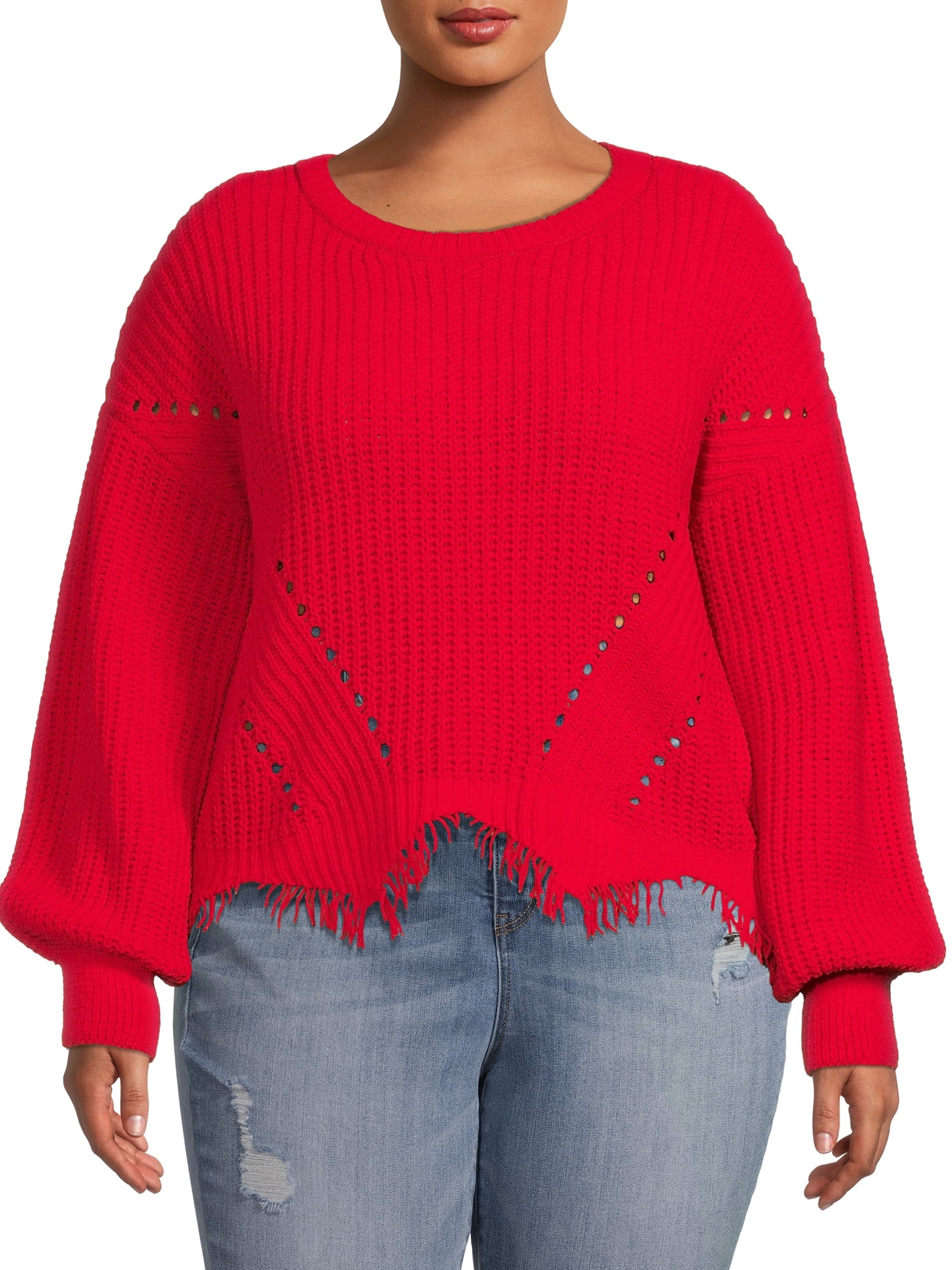 No Boundaries Juniors' Plus Size Chenille Distressed Pullover Sweater ...