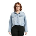 No Boundaries Juniors Plus Size Cropped Denim Jacket with Raw Edge Hem ...