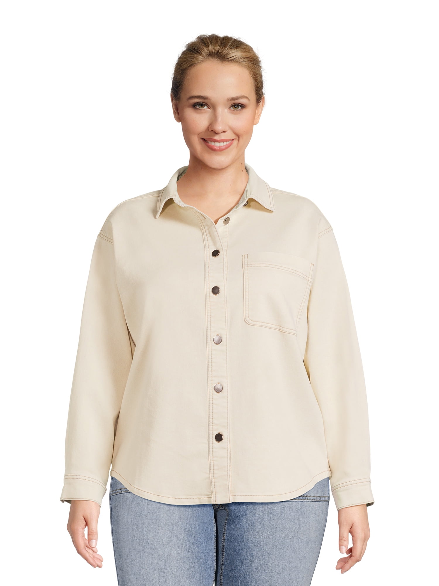 No Boundaries Juniors Plus Size Denim Shacket, Sizes 1X-4X - Walmart.com