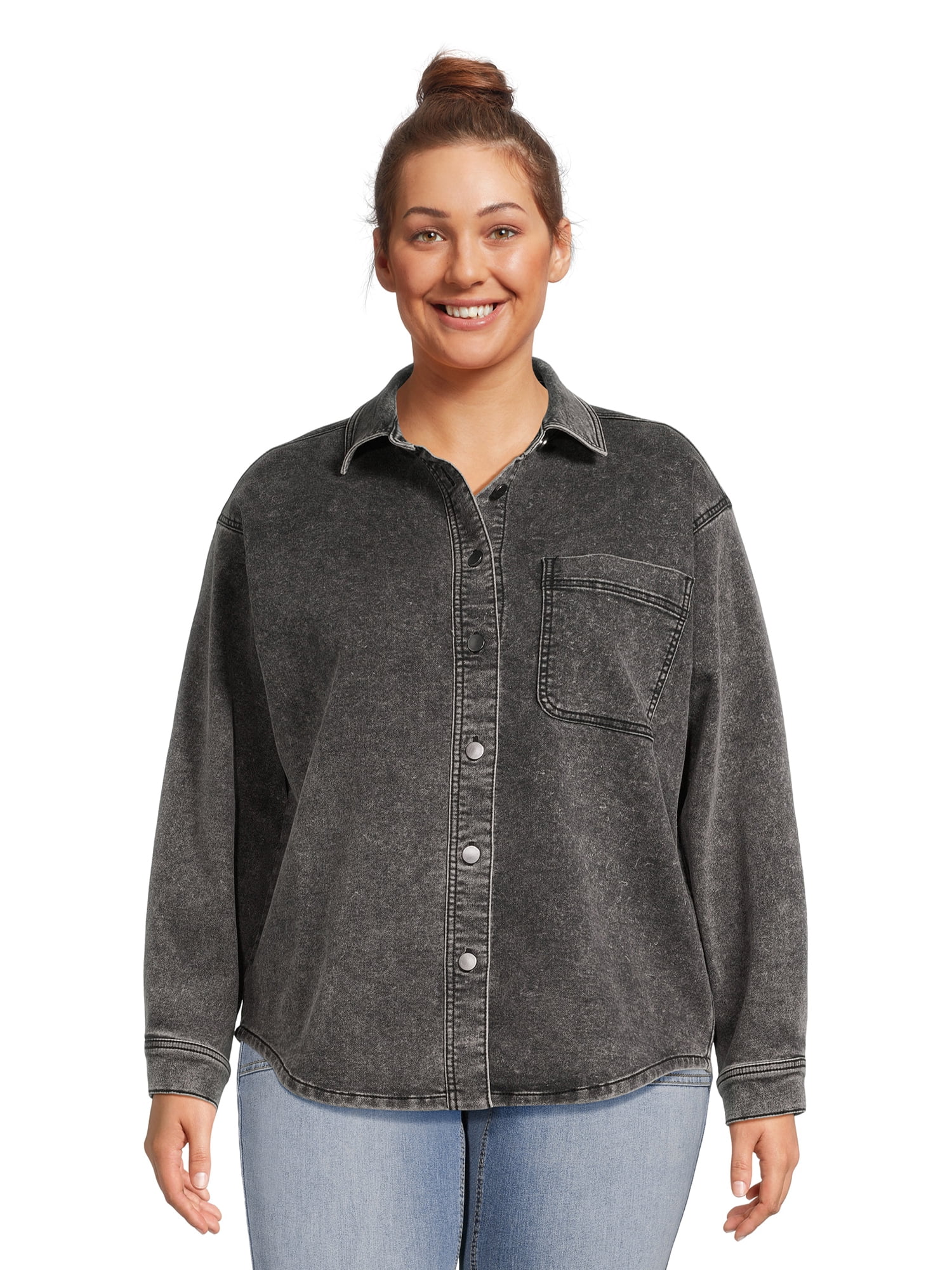 No Boundaries Juniors Plus Size Denim Shacket, Sizes 1X-4X - Walmart.com