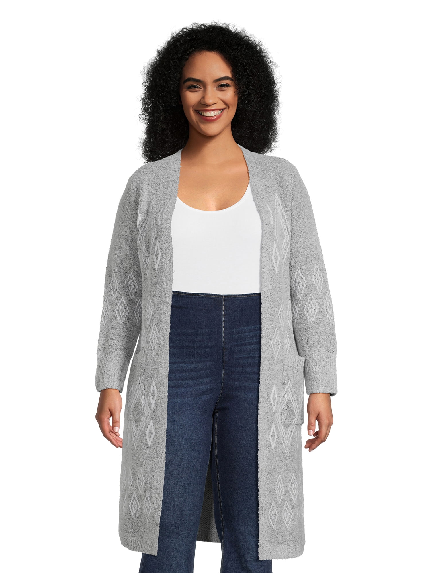 No Boundaries Juniors Plus Size Diamond Pattern Duster Cardigan ...