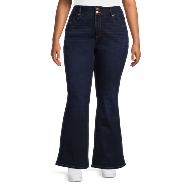 No Boundaries Juniors Plus Size Double Button Flare Leg Jeans - Walmart.com