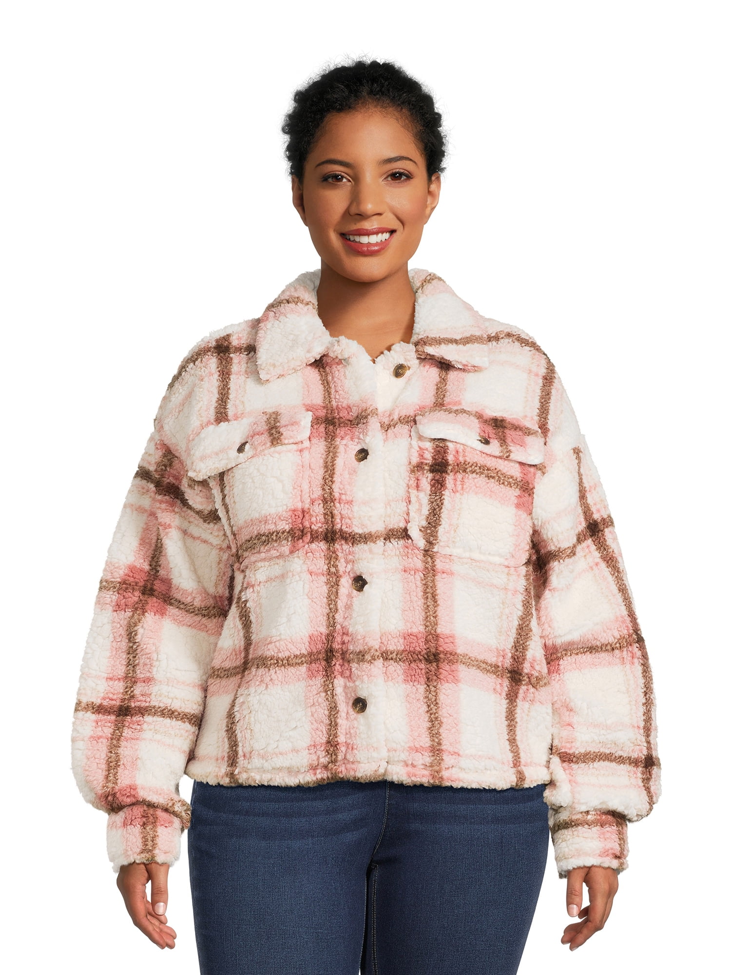 No Boundaries Juniors Plus Size Faux Faux Shearling Shacket - Walmart.com