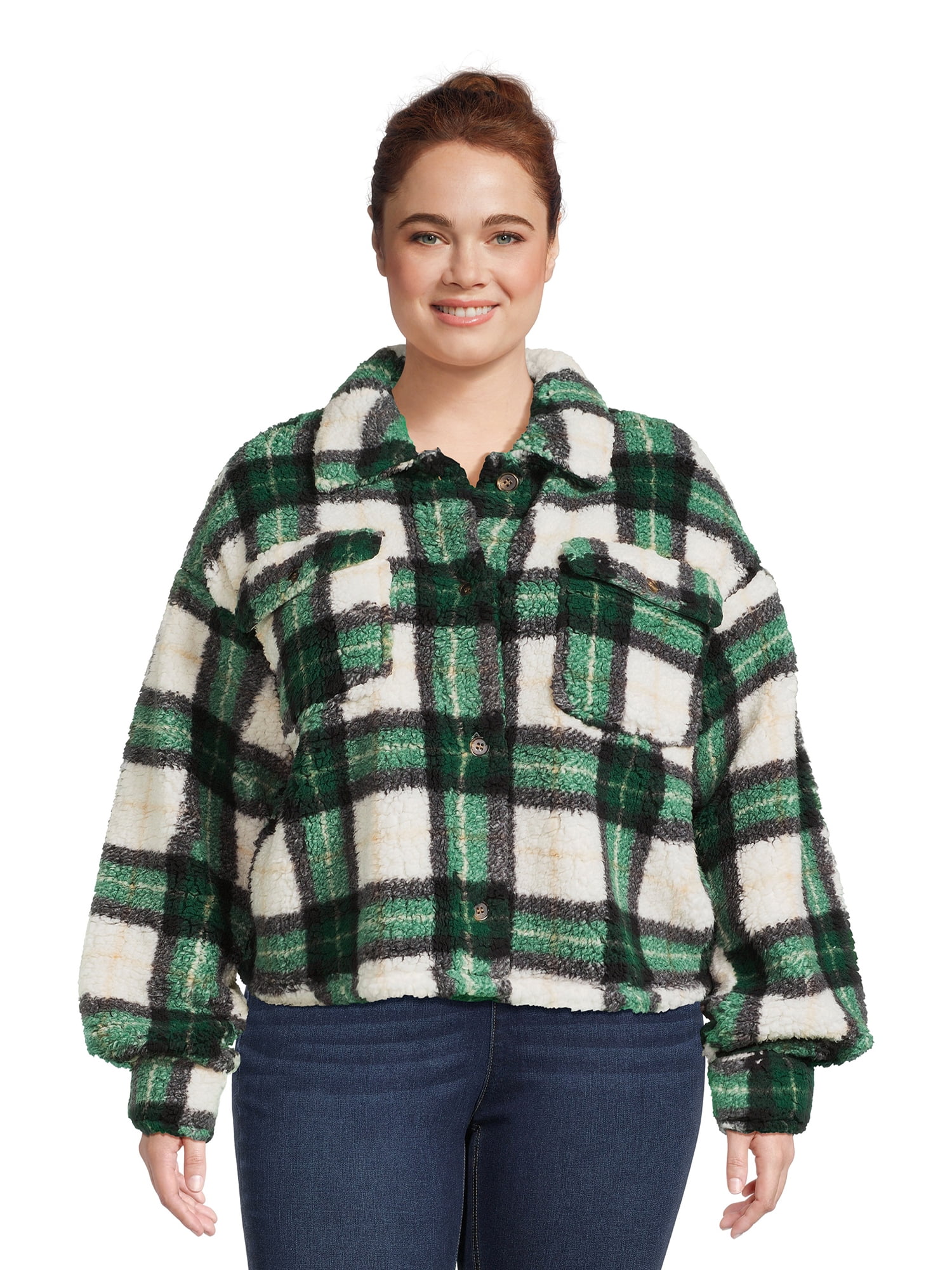 No Boundaries Juniors Plus Size Faux Faux Shearling Shacket - Walmart.com