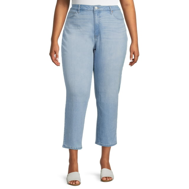 No Boundaries Juniors' Plus Size High Rise Mom Jeans - Walmart.com