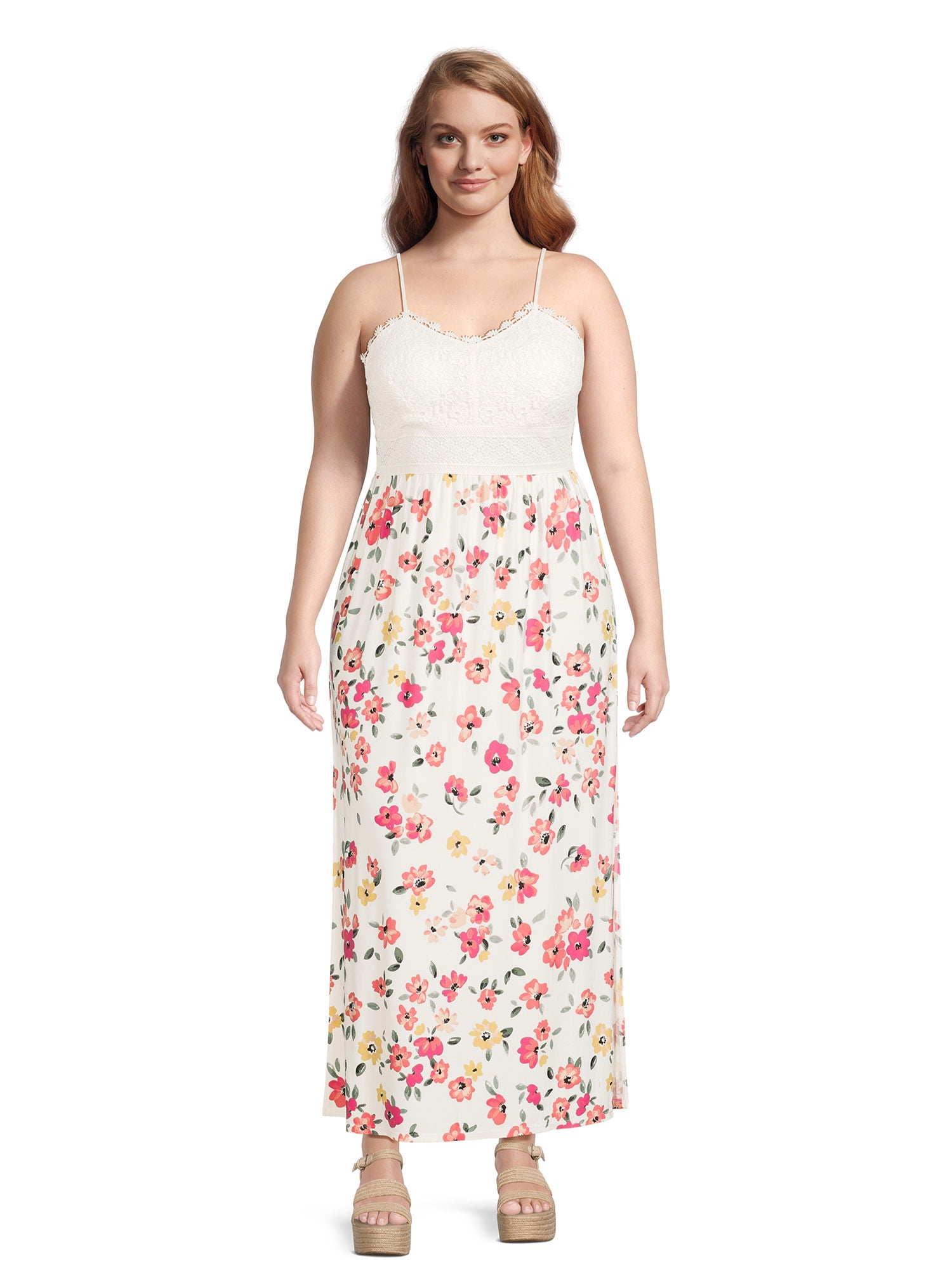 No Boundaries Juniors and Juniors Plus Size Lace Top Sleeveless Maxi ...