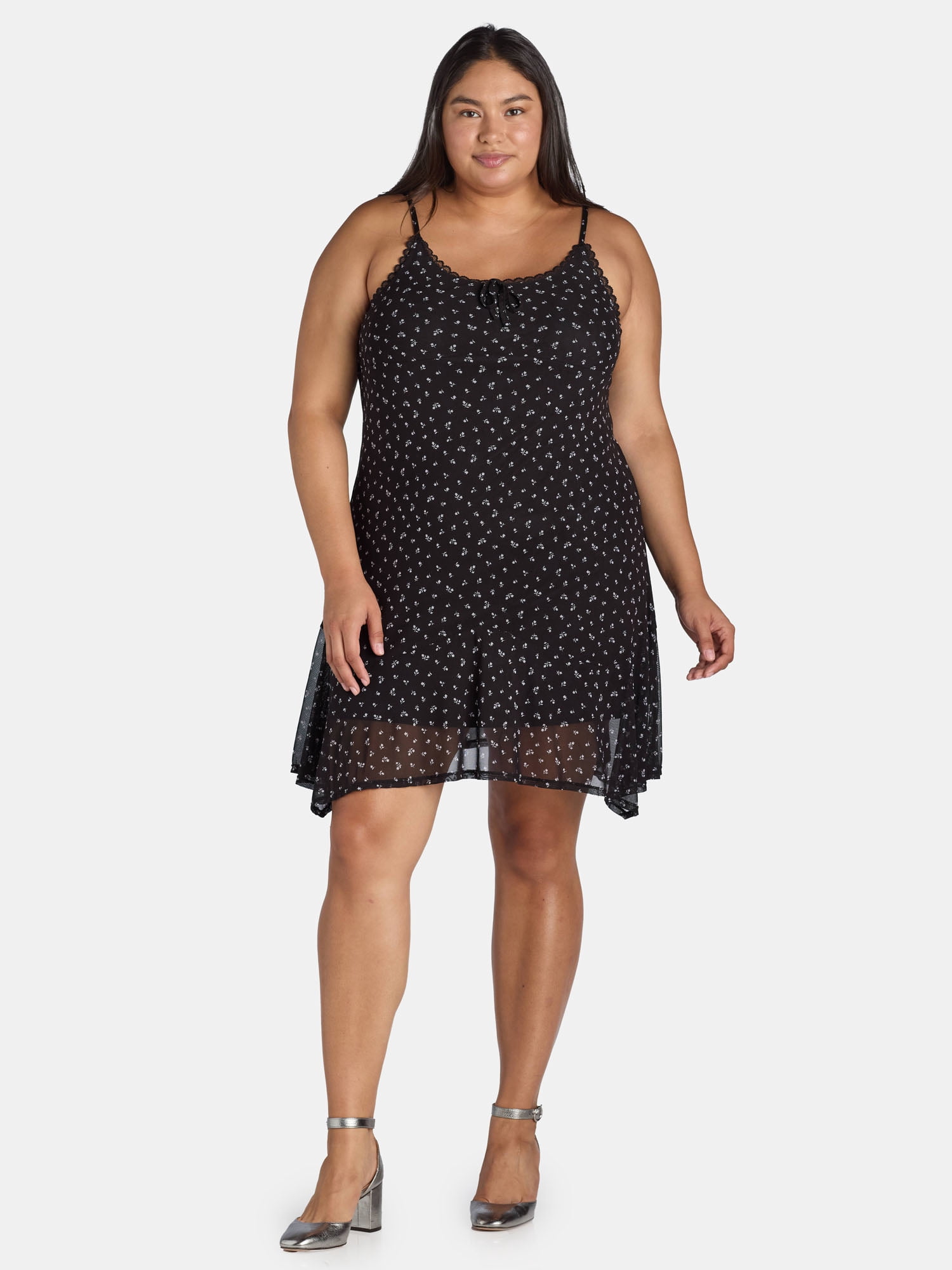 No Boundaries Mesh Hanky Hem Dress, Women's and Women's Plus - Walmart.com