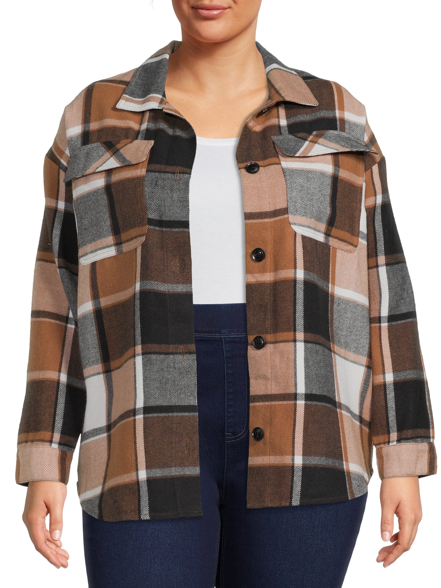 No Boundaries Juniors Plus Size Plaid Shacket - Walmart.com