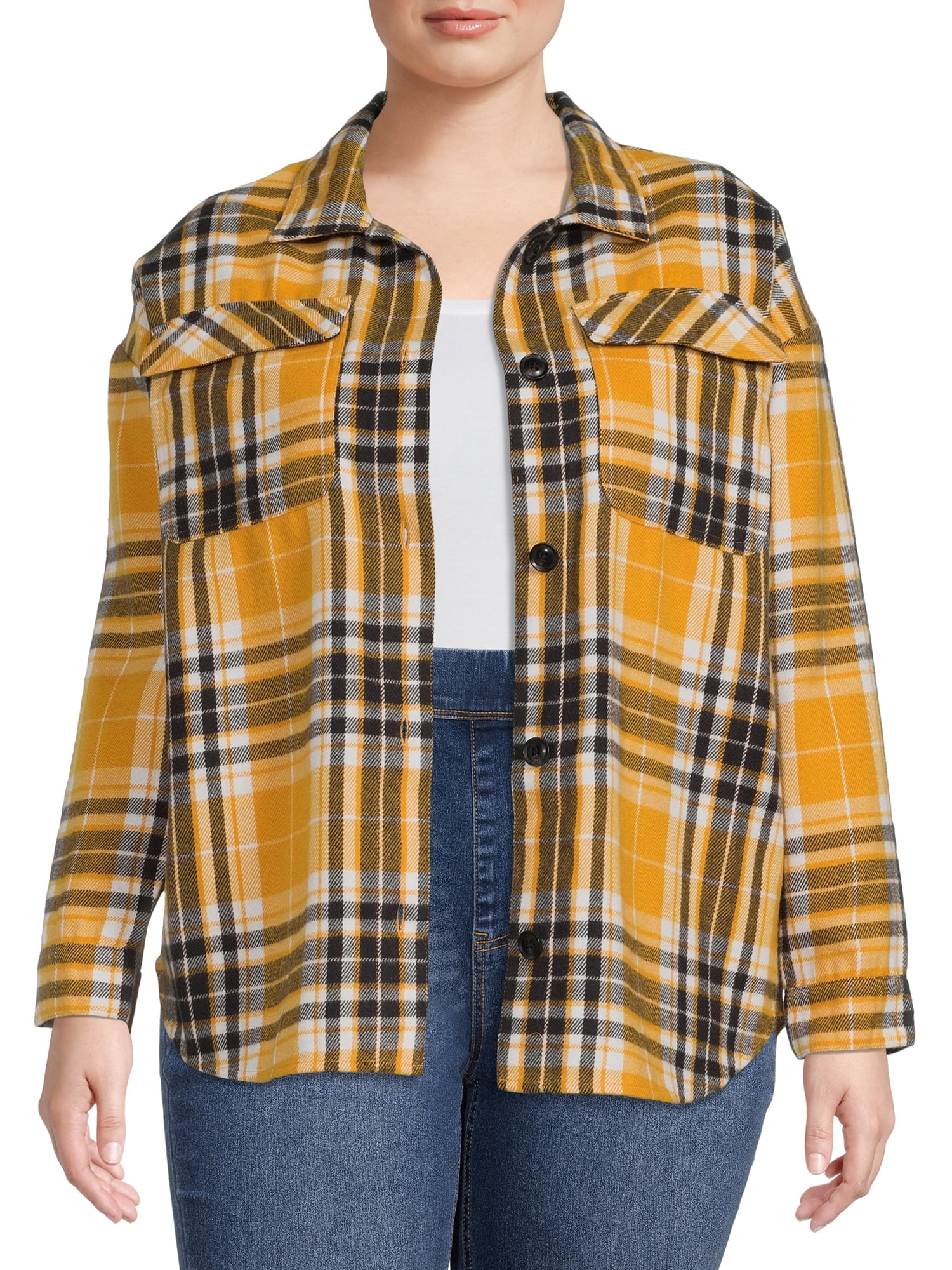 No Boundaries Juniors Plus Size Plaid Shacket - Walmart.com