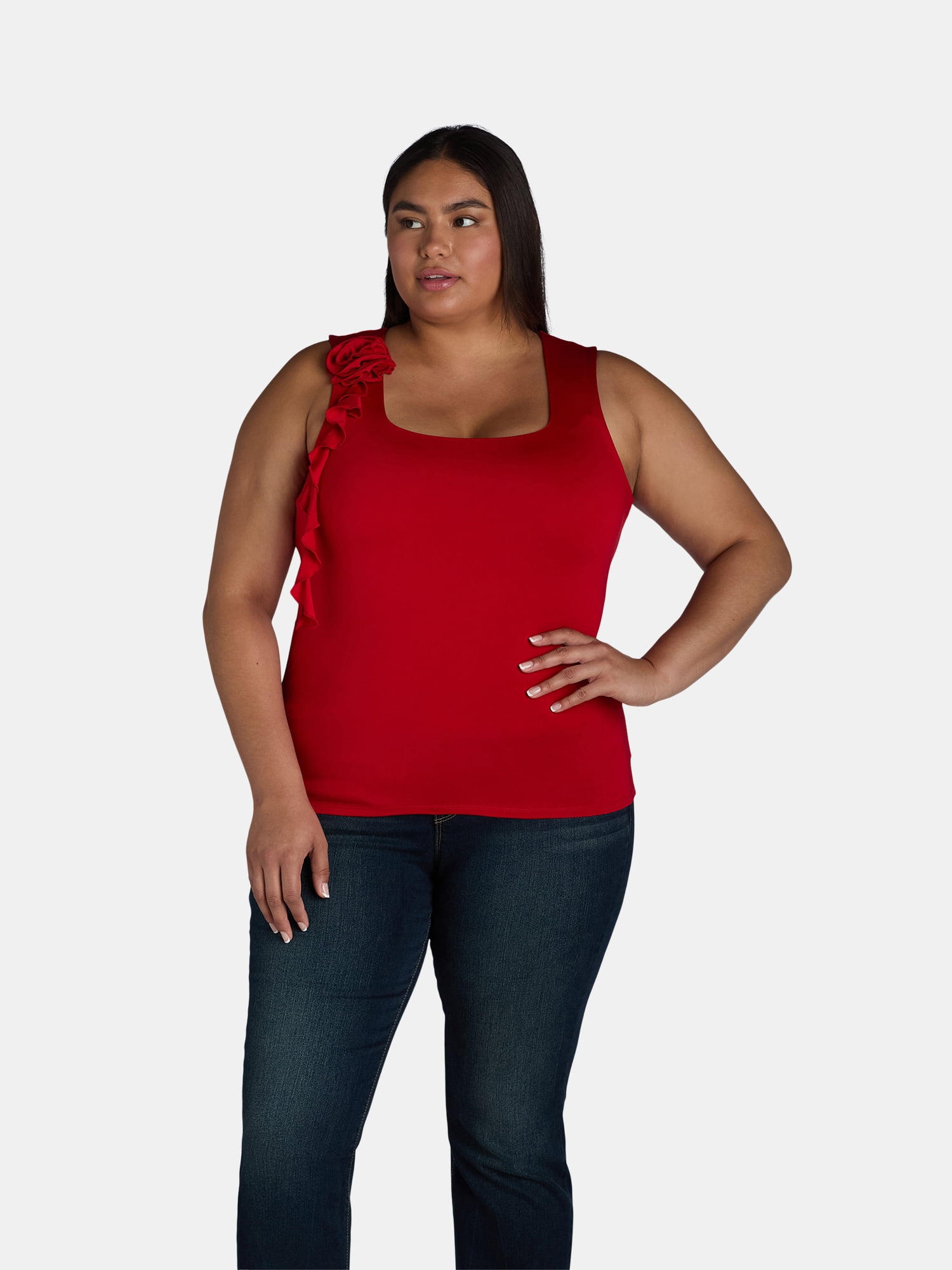 No Boundaries Rosette Ruffle Top, Women's and Women's Plus - Walmart.com