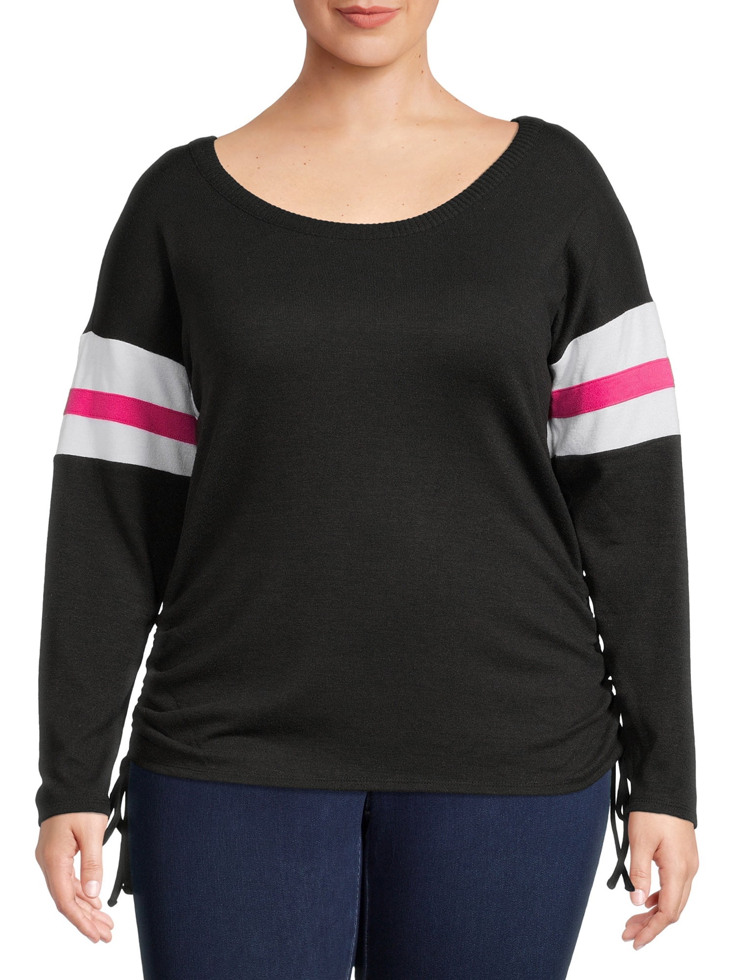 No Boundaries Juniors' Plus Size Scoop Neck Drawstring Side Top ...