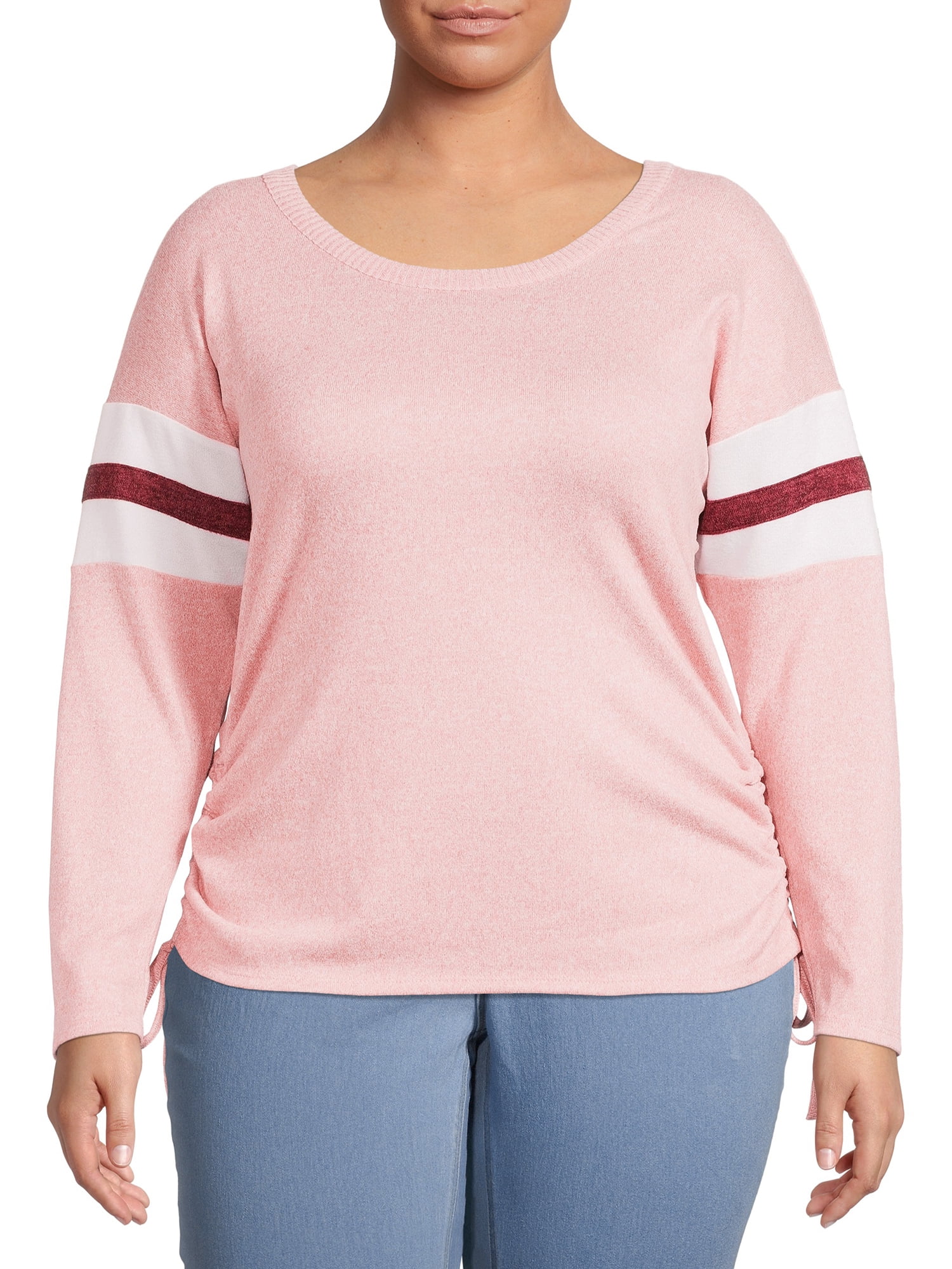 No Boundaries Juniors' Plus Size Scoop Neck Drawstring Side Top ...