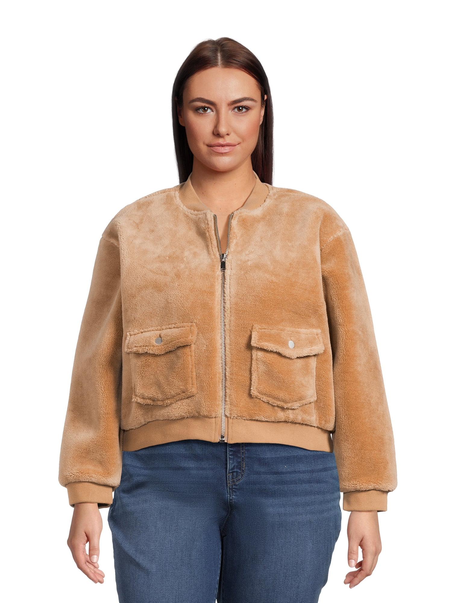 No Boundaries Juniors Plus Size Sherpa Bomber Jacket - Walmart.com