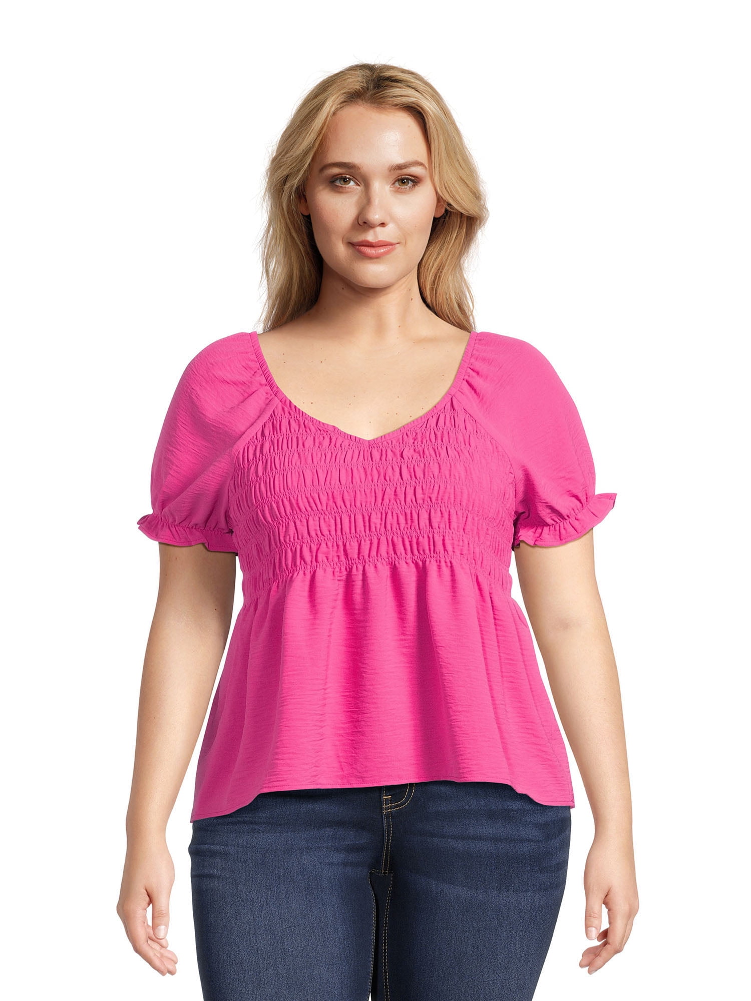 No Boundaries Juniors Plus Size Smocked Peasant Top, Sizes 1X-4X ...