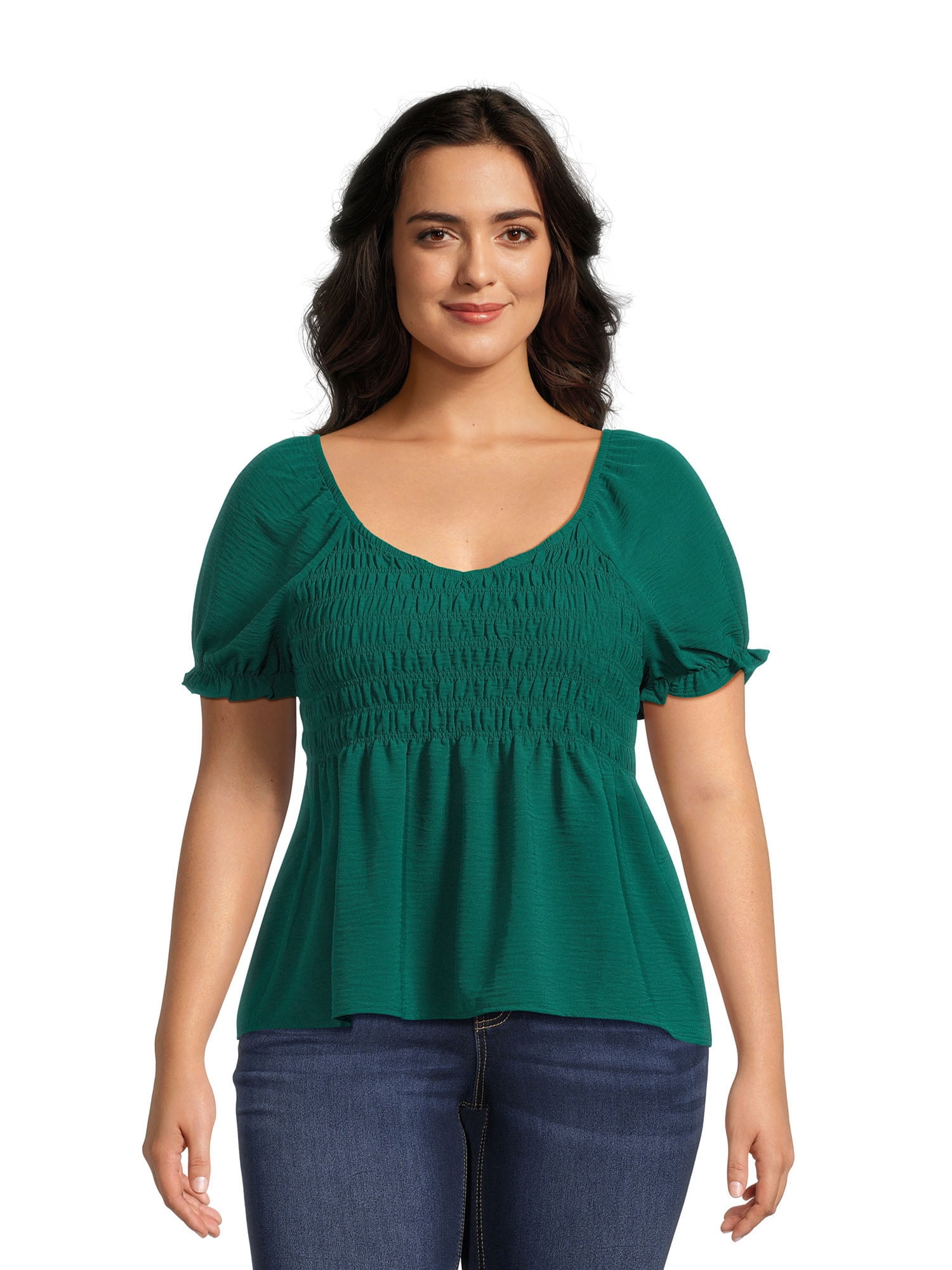 No Boundaries Juniors Plus Size Smocked Peasant Top, Sizes 1X-4X ...