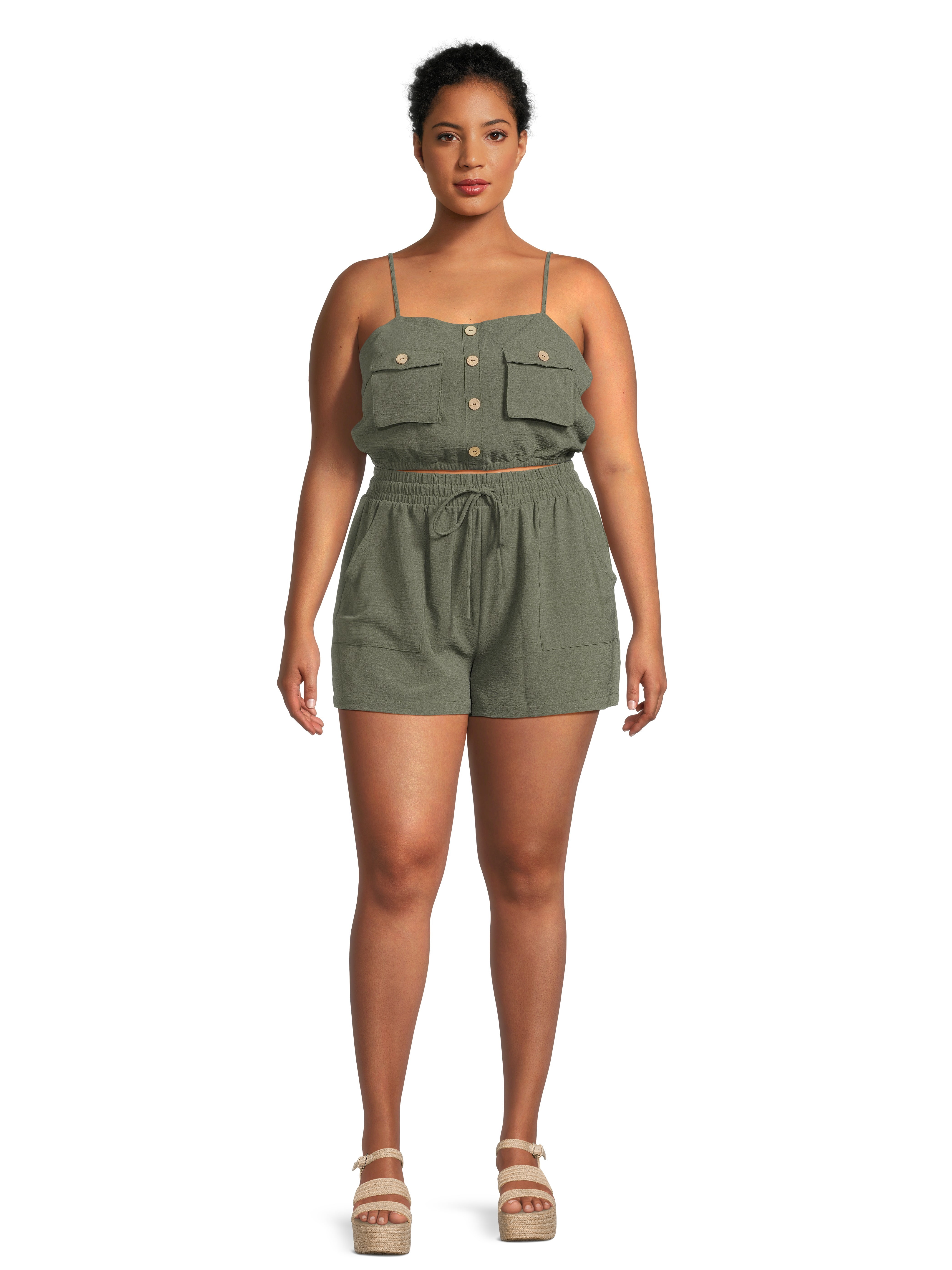 No Boundaries Plus Size Tank Top and Cargo Shorts Set, Lightweight ...