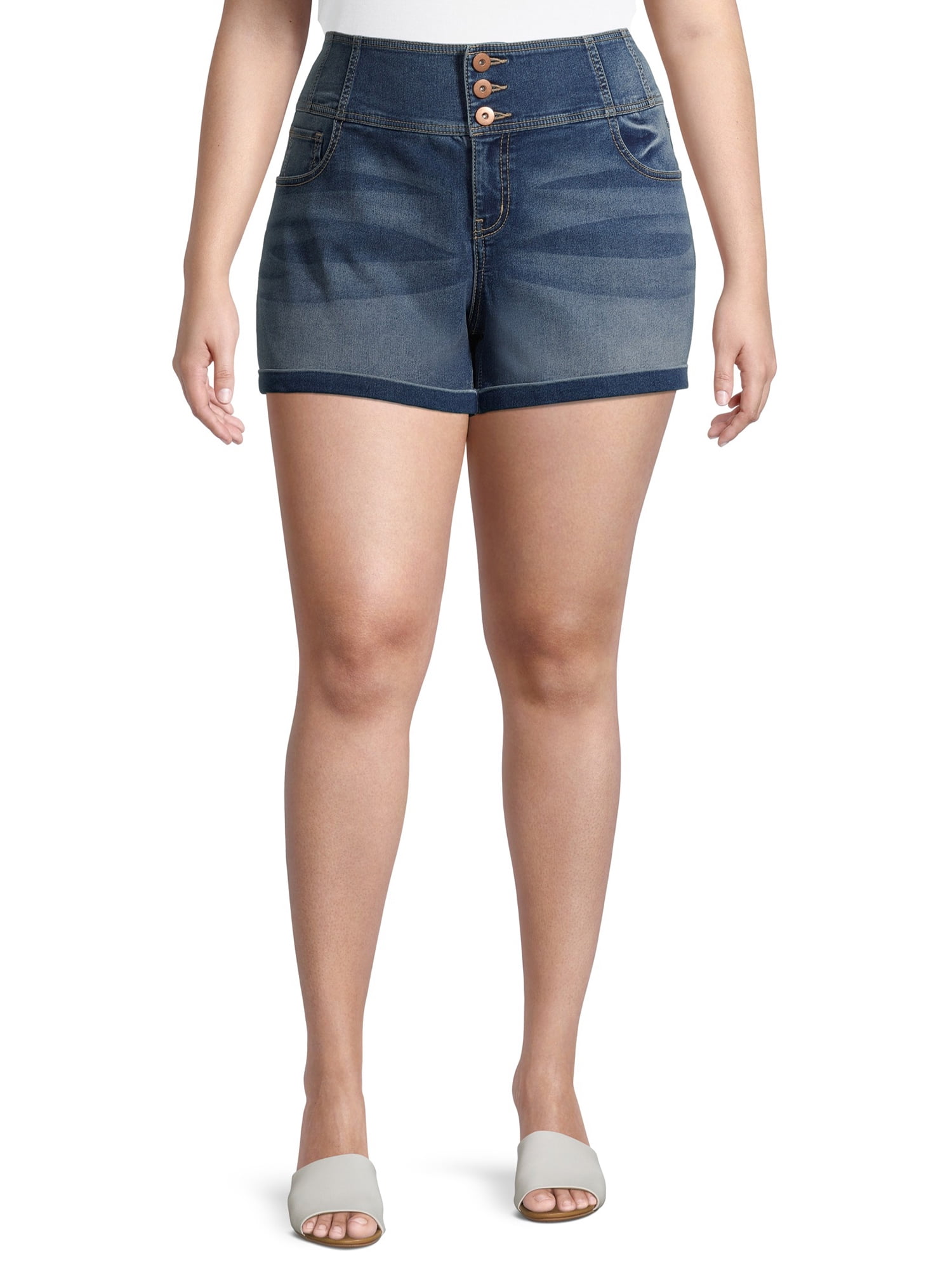 No Boundaries Juniors' Plus Size Triple Button Shorts - Walmart.com