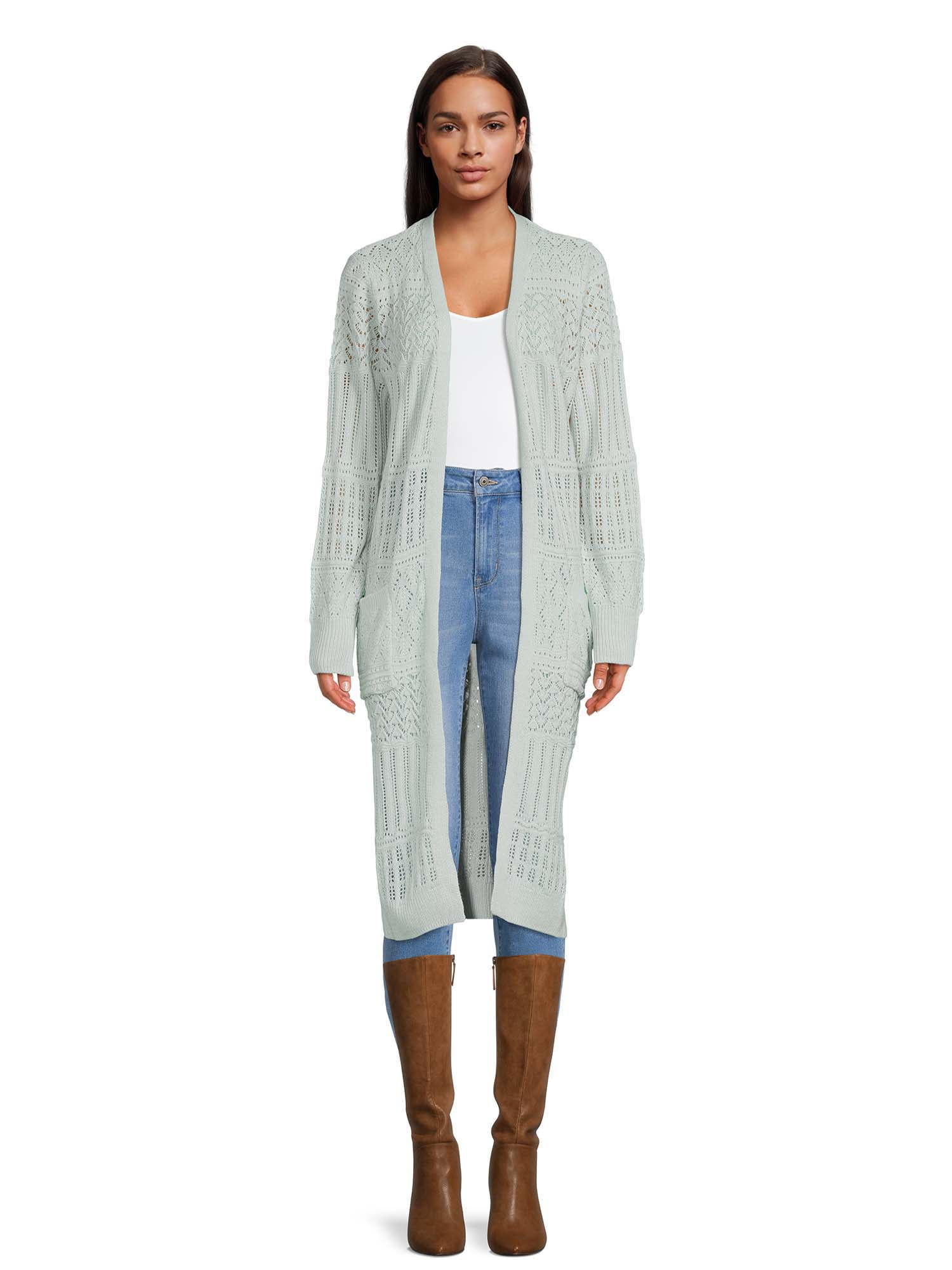 No Boundaries Juniors Pointelle Duster Cardigan Sweater, Lightweight ...