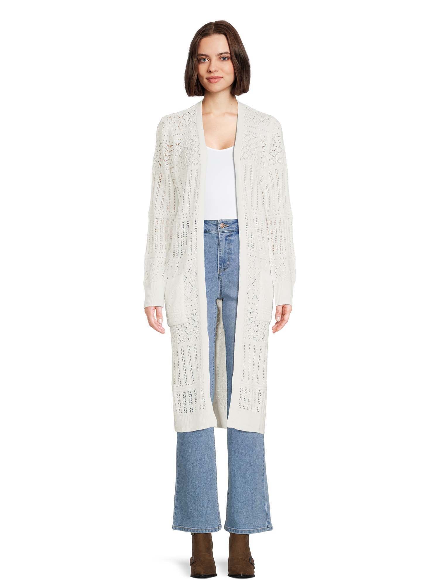 No Boundaries Juniors Pointelle Duster Cardigan Sweater, Lightweight ...
