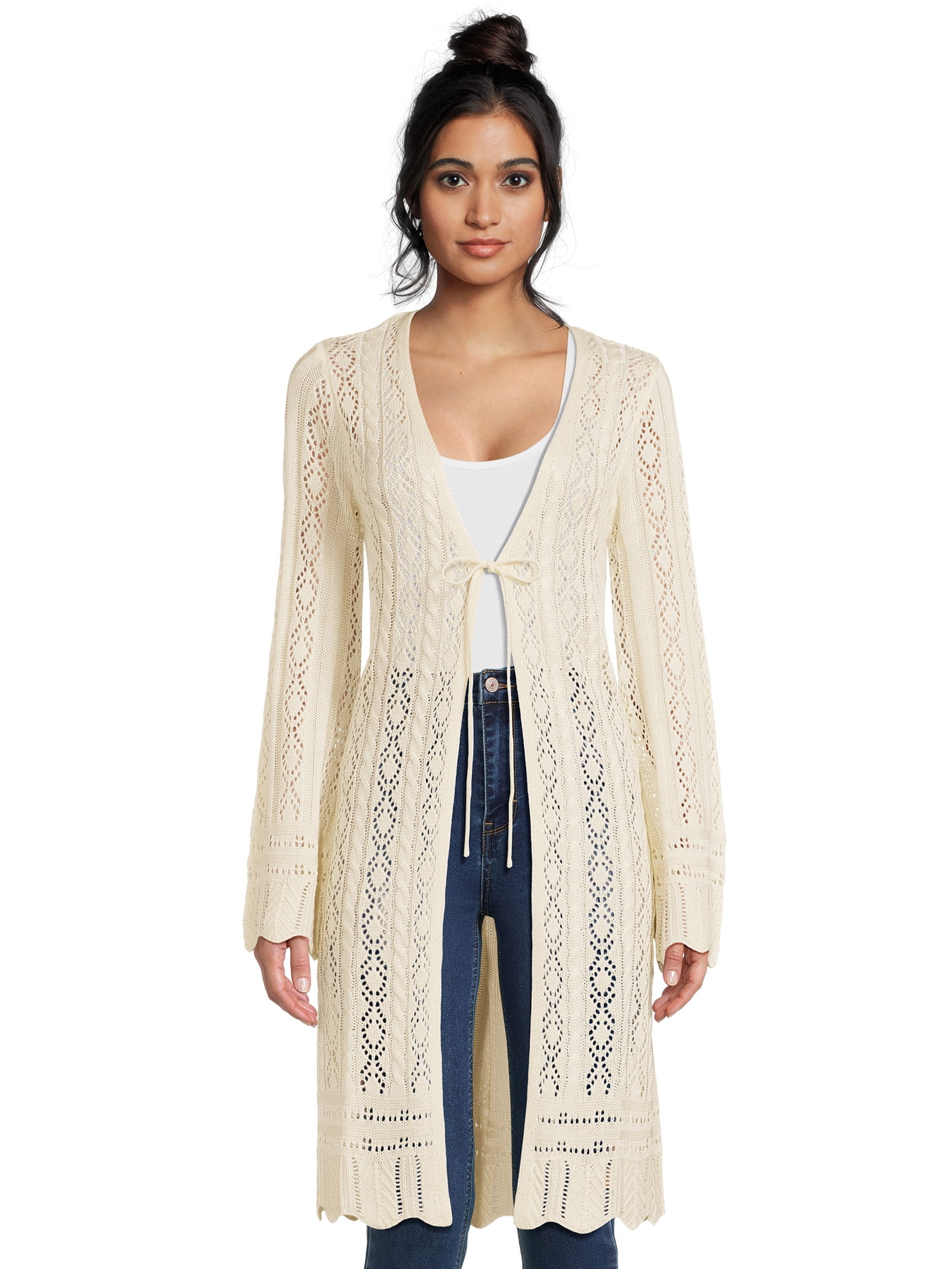 No Boundaries Duster - V-Neck, Long Sleeve, Tie Front - Walmart.com