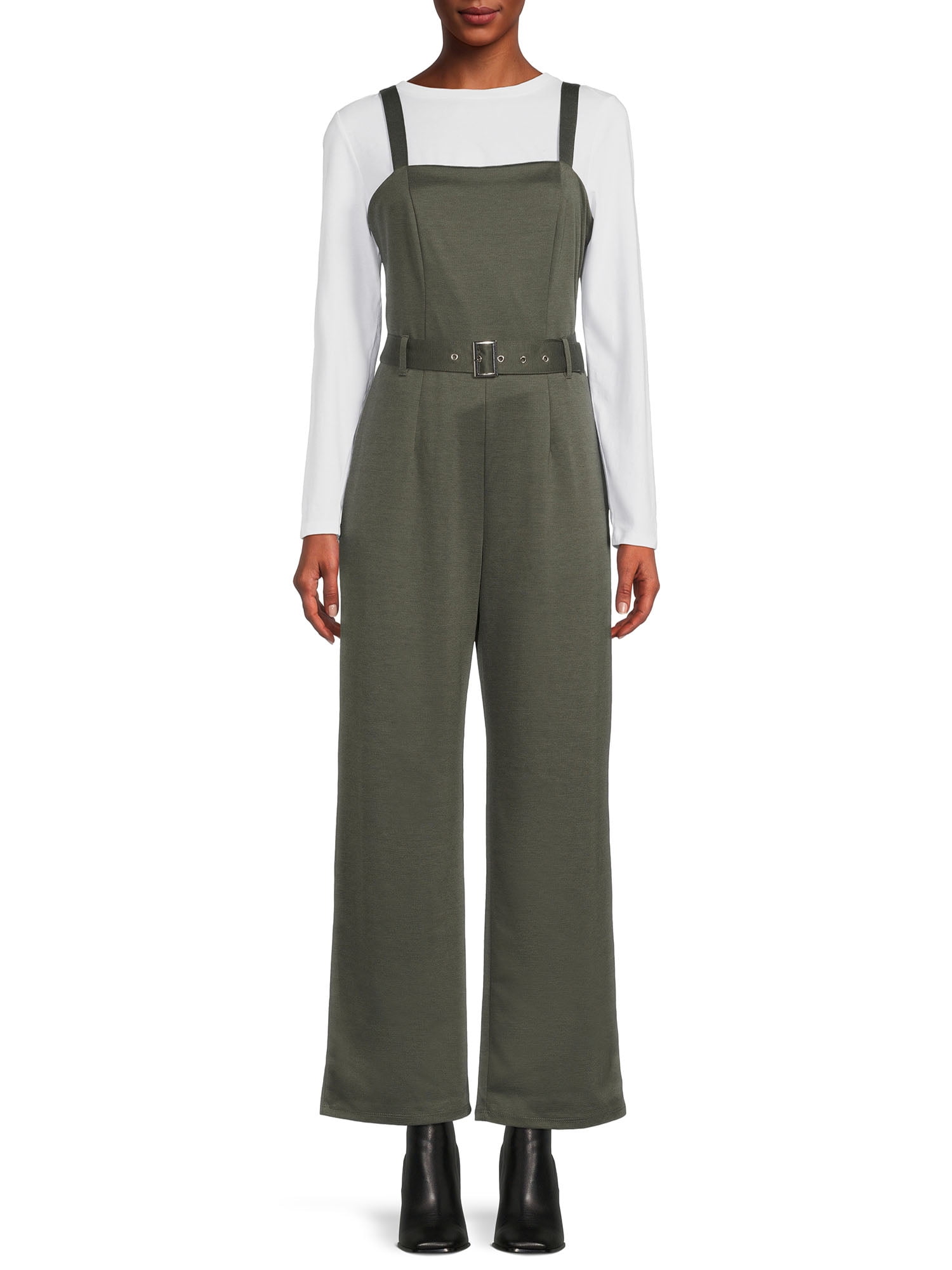No Boundaries Juniors Ponte Belt Overalls - Walmart.com