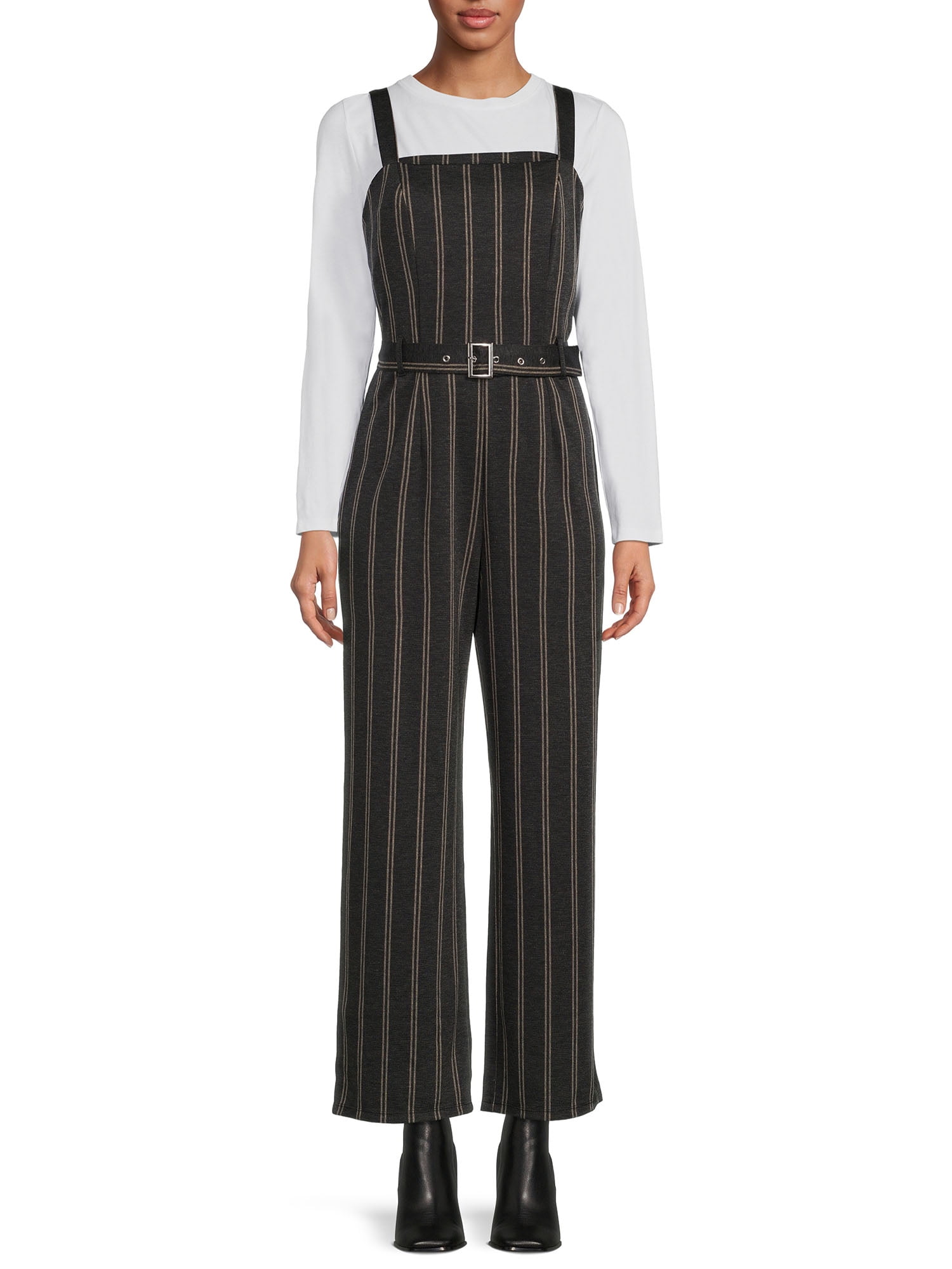 No Boundaries Juniors Ponte Belt Overalls - Walmart.com