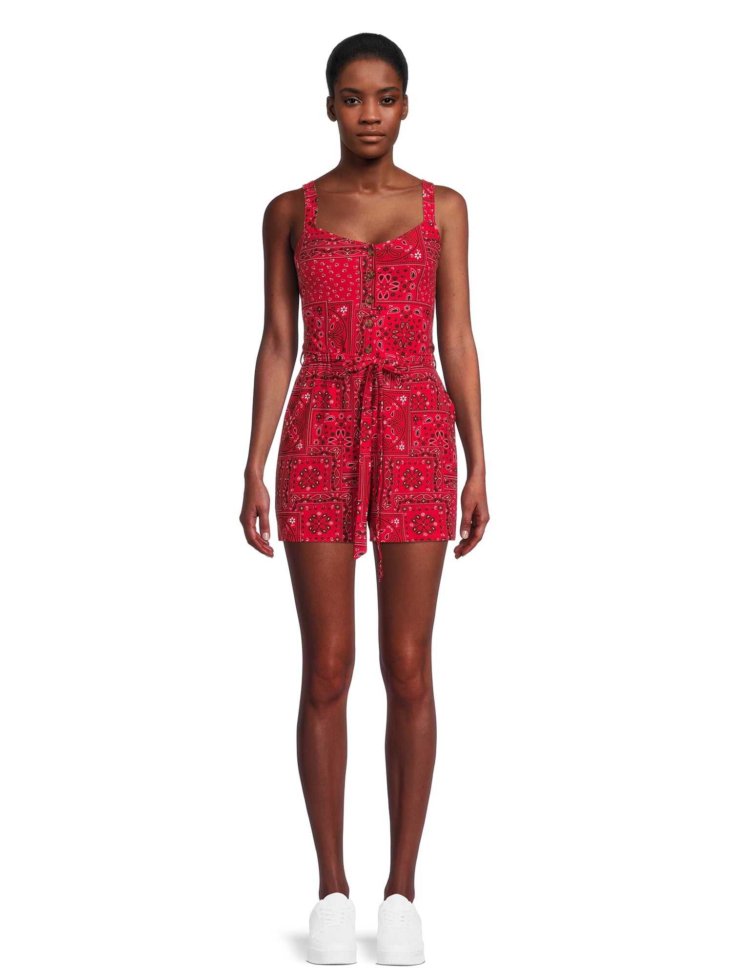 No Boundaries Juniors Print Button Up Romper - Walmart.com