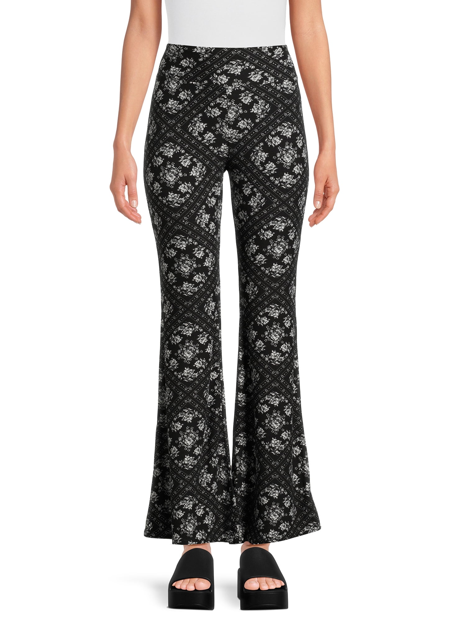 No Boundaries Juniors Print Flare Pants, 32" Inseam, Sizes XS-XXXL ...