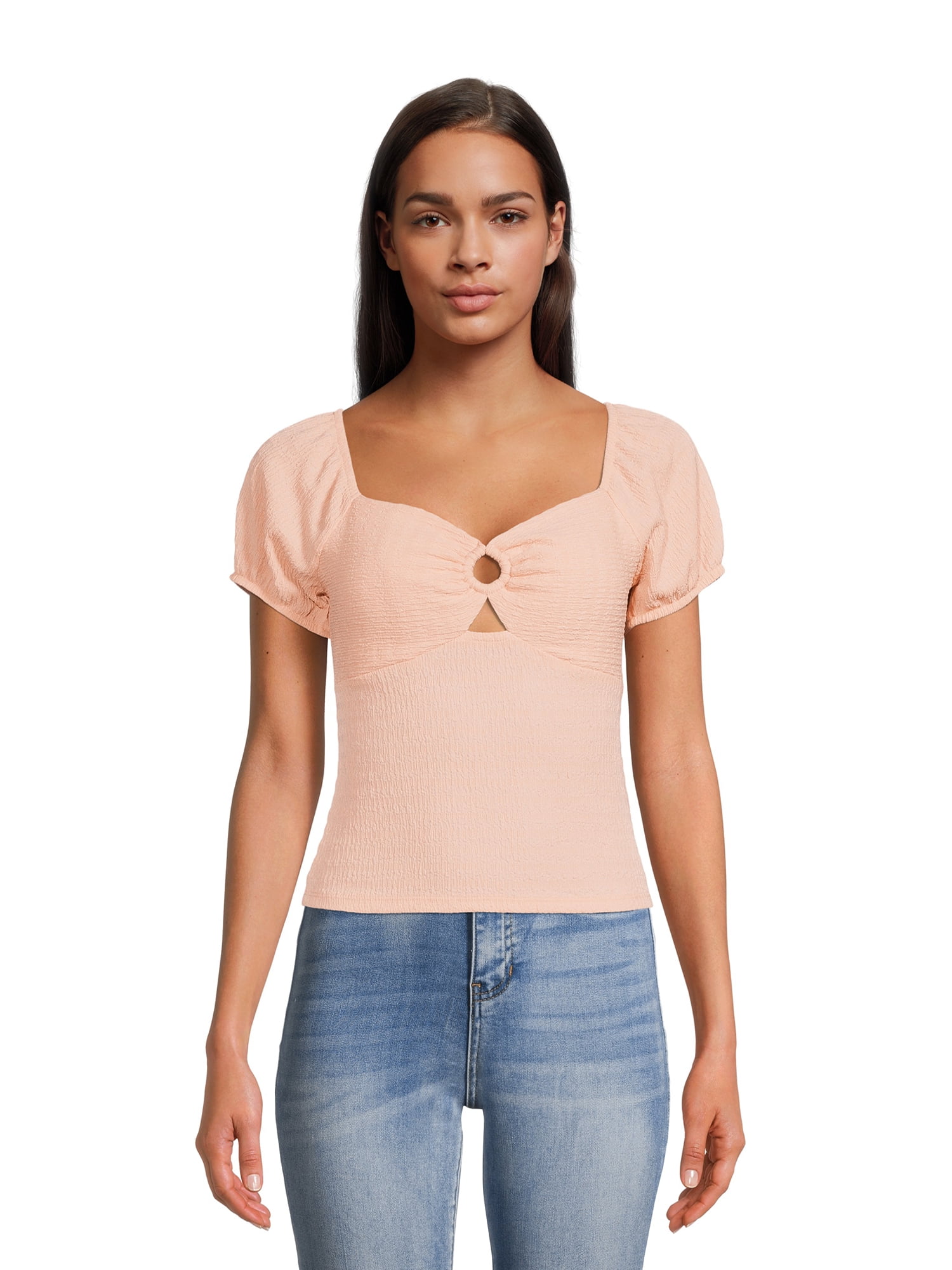 No Boundaries Juniors Pucker Knit Keyhole Top - Walmart.com