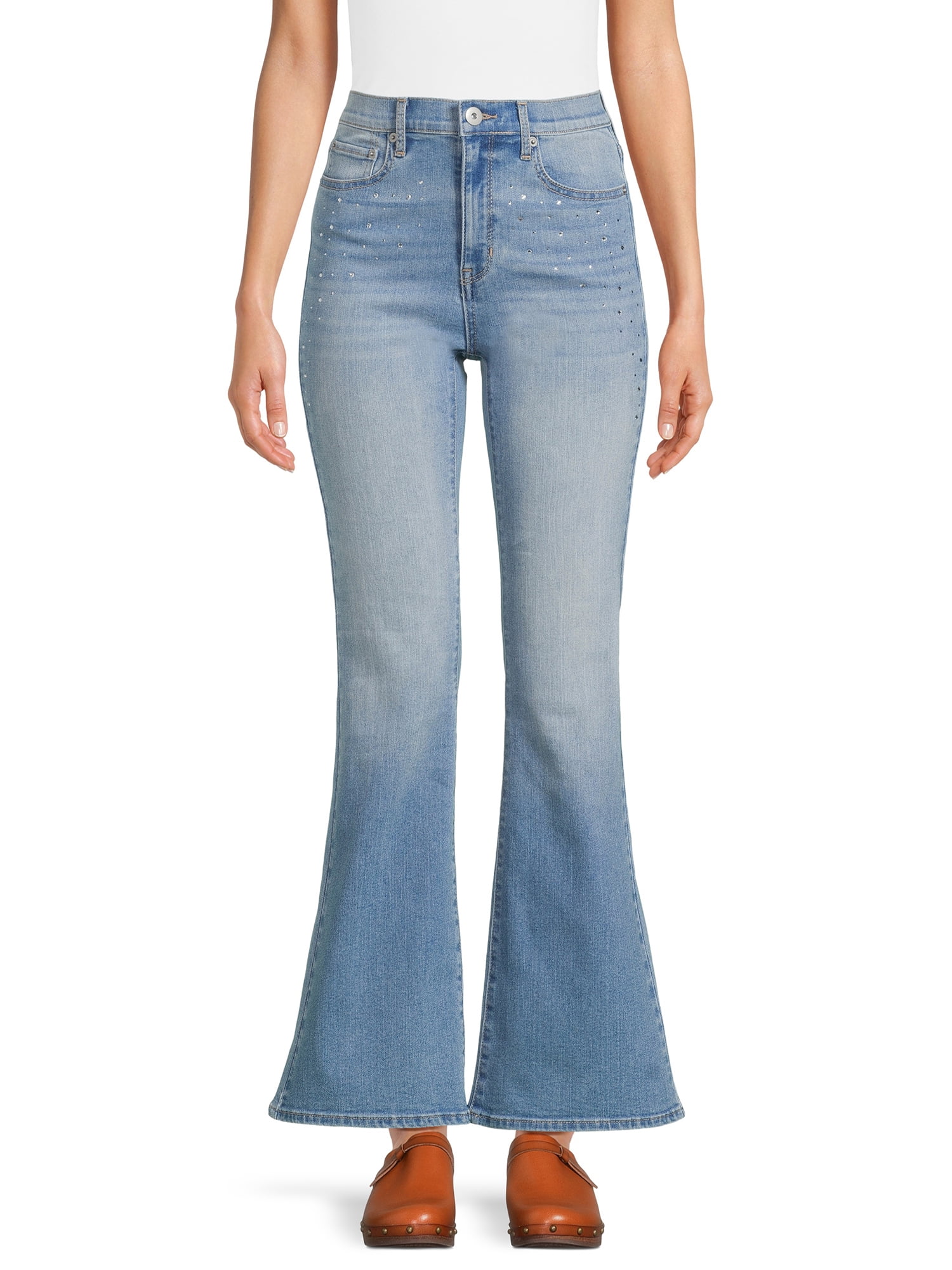 No Boundaries Juniors High Rise Rhinestone Flare Jeans, 31.5 Inseam ...