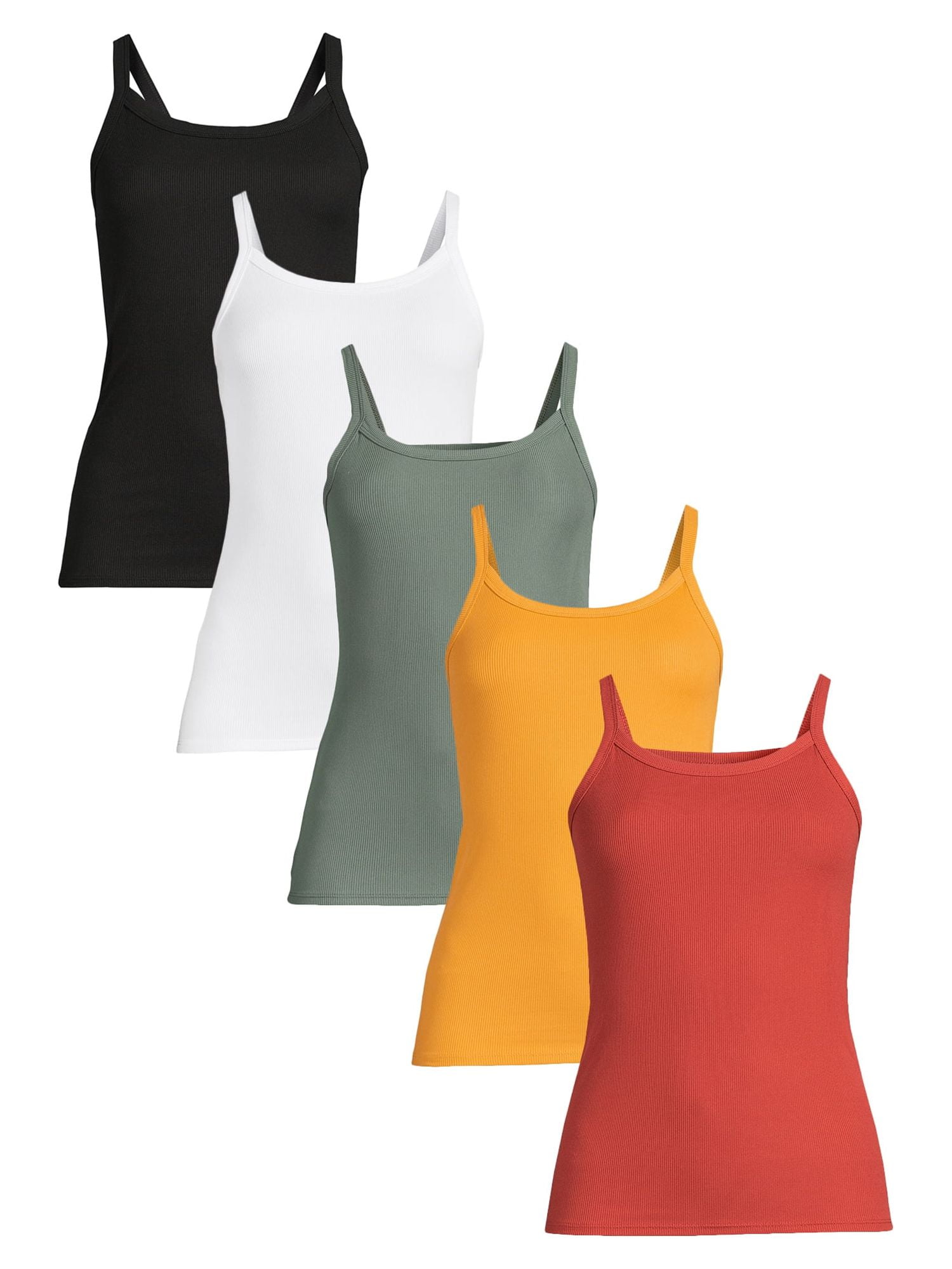 No Boundaries Rib Cami Top, 1 or 5-Pack, Women's and Women's Plus ...