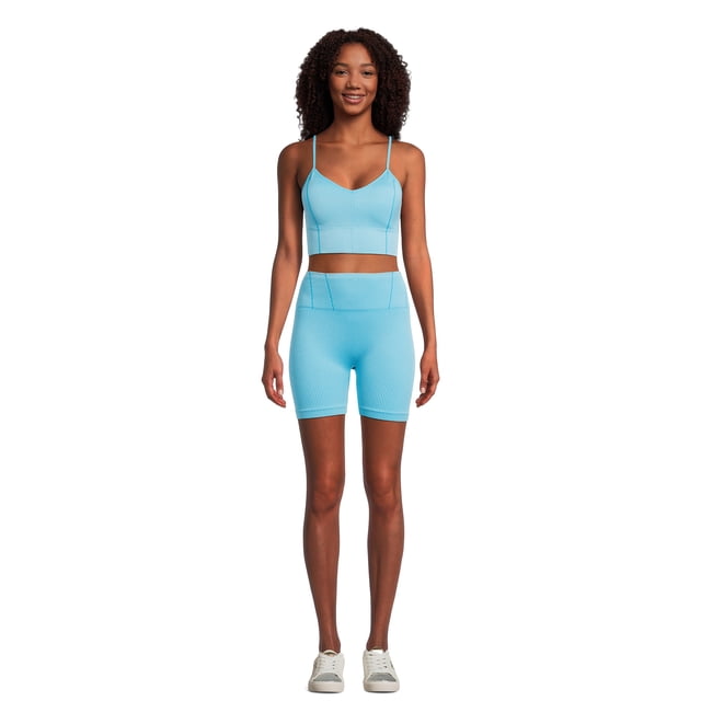 No Boundaries Ribbed Knit Cami Bra and Bike Shorts Set, 2-Piece, Women ...