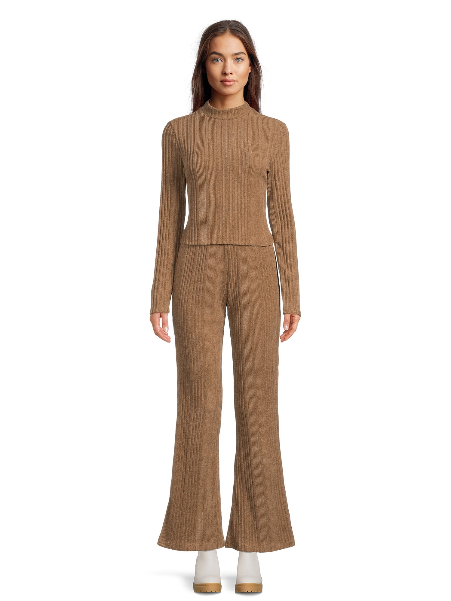 No Boundaries Juniors Ribbed Mock Neck Top and Pants Set, 2-Piece ...