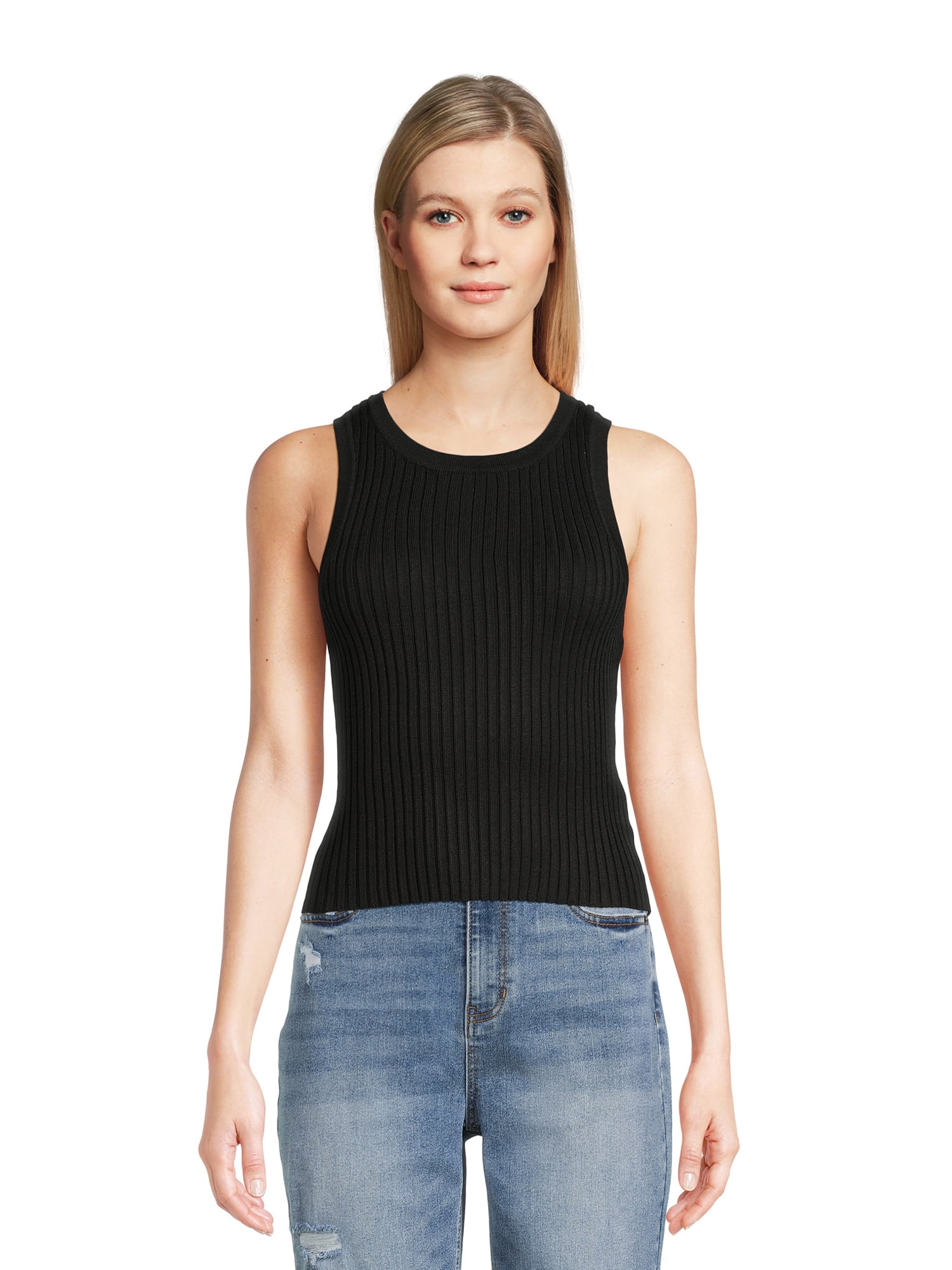 No Boundaries Juniors Ribbed Sweater Tank - Walmart.com