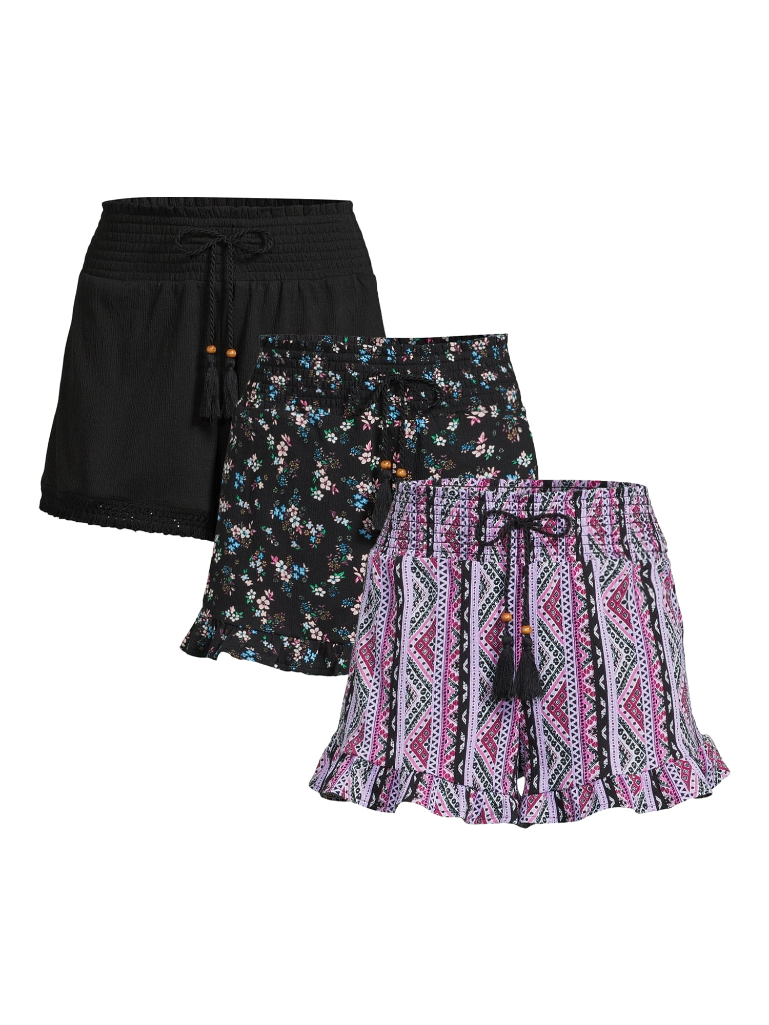 No Boundaries Juniors Ruffle Shorts, 3-Pack, Sizes XS-3XL - Walmart.com