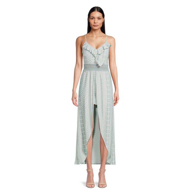 No Boundaries Juniors Ruffle Walk Through Maxi Romper, Sizes XS-XXXL ...