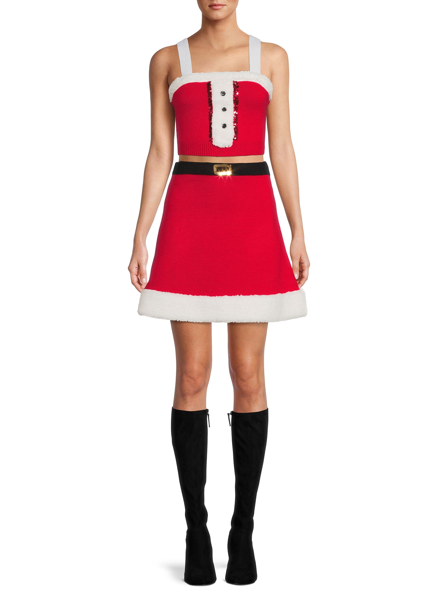 No Boundaries Juniors' Santa Tank Top and Skirt Set, 2-Piece - Walmart.com