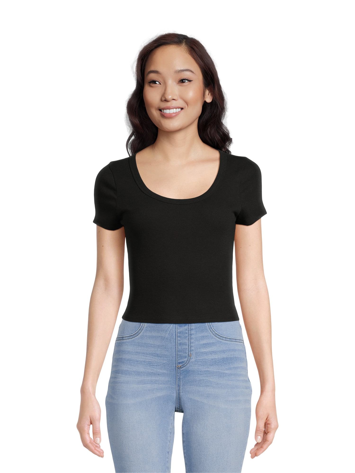 No Boundaries Scoop Neck Baby Tee with Short Sleeves, Women's and Women ...