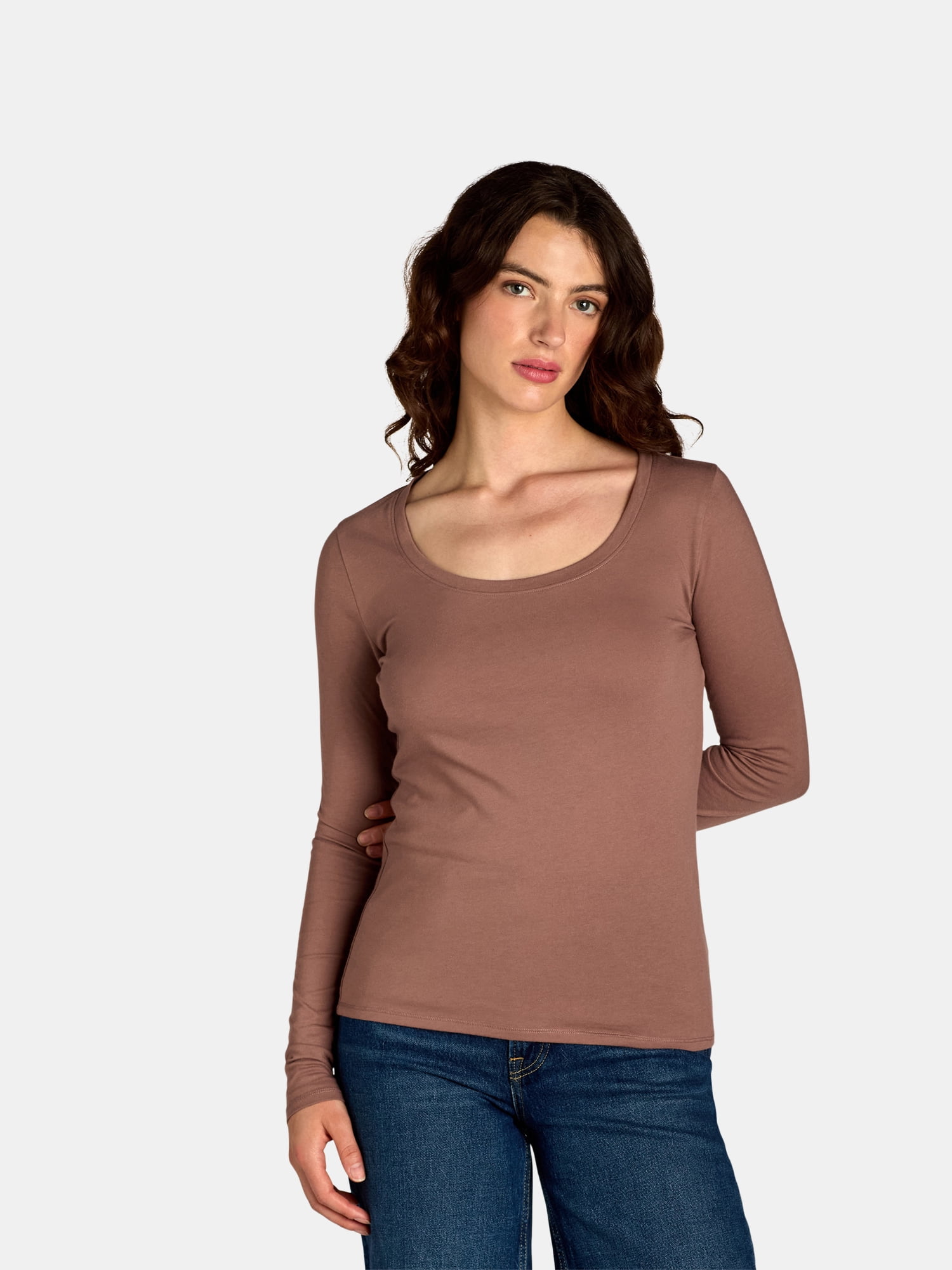 No Boundaries Scoop Neck Everyday Tee with Long Sleeves, 1 and 3 Pack, Women's - Walmart.com